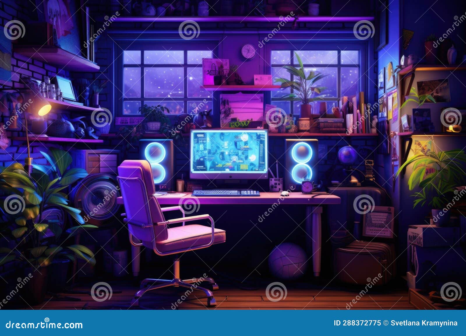 Gamer Workplace Neon Background Stock Image | CartoonDealer.com #288372775