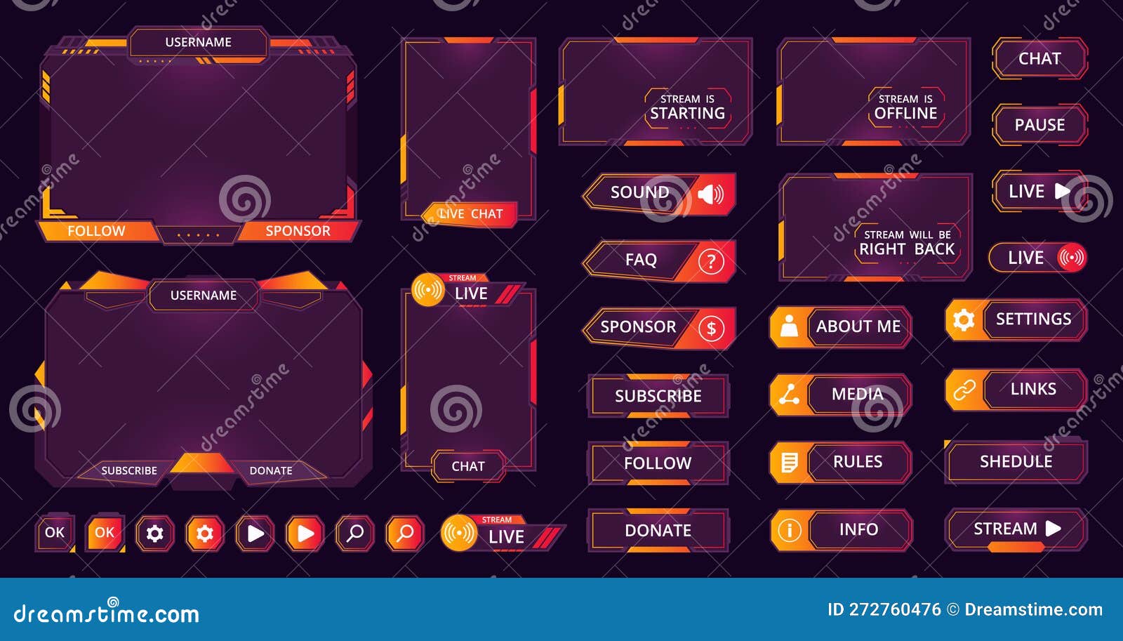 Gamers Stream Screen Frames. Graphic Game Streaming Interface, Mmo Game ...