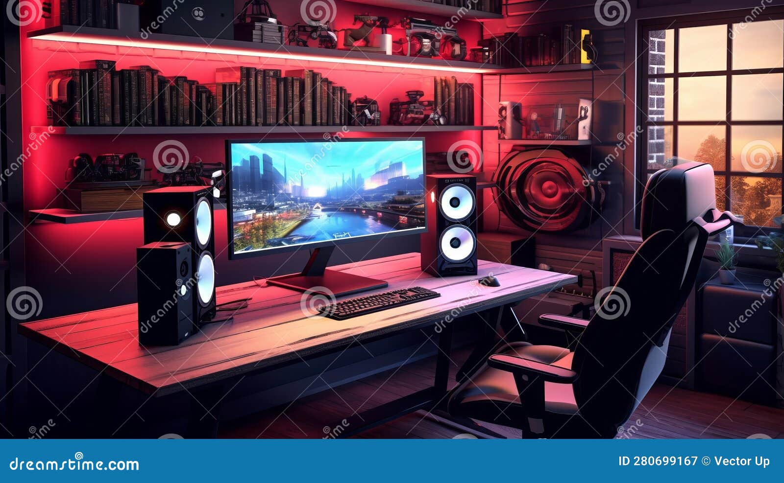Games Room with a Cyber Gamer Computer. Generative AI Stock ...