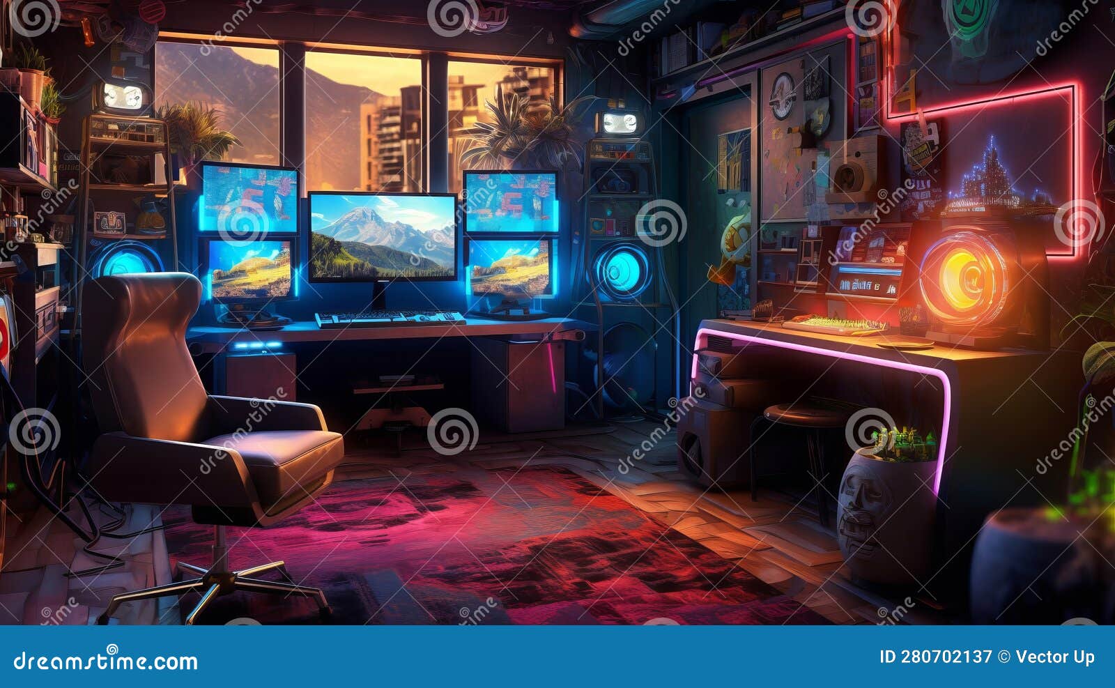 Games Room with a Cyber Gamer Computer. Generative AI. Stock ...