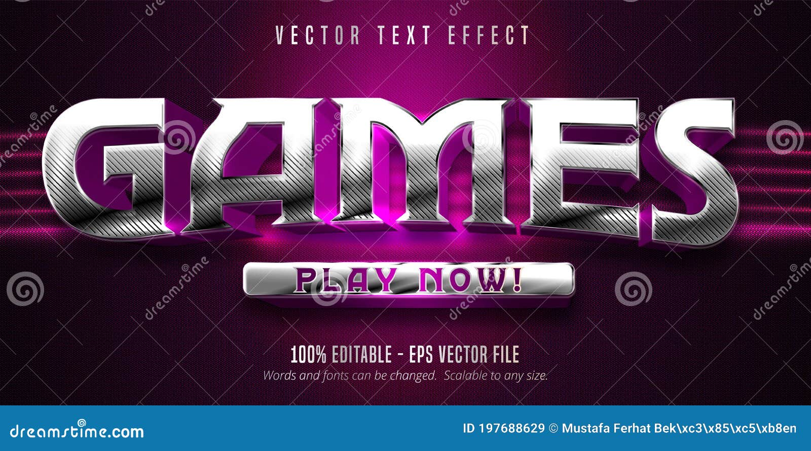 Games Text, Game Style Silver Editable Text Effect on Purple Textured ...