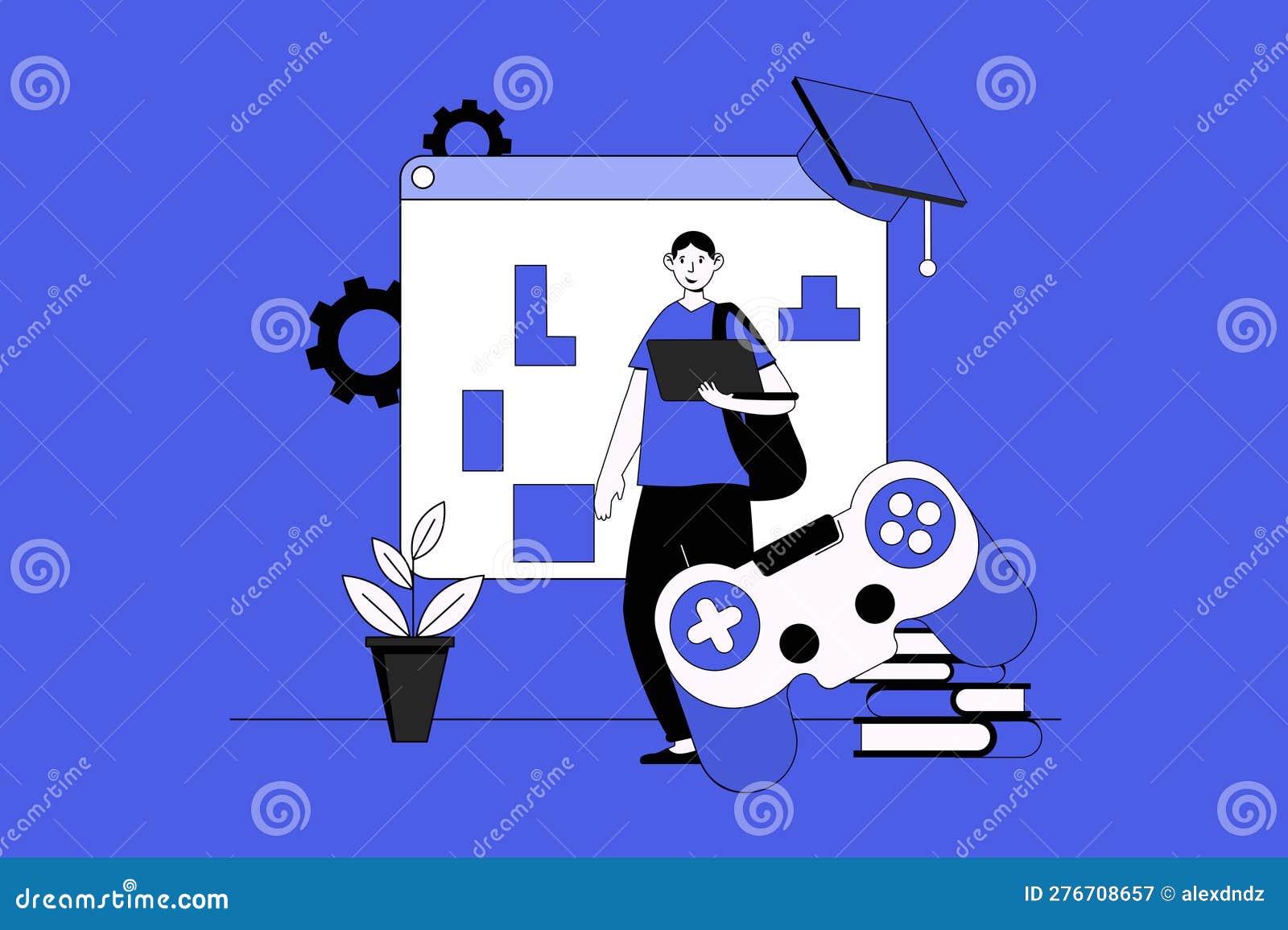 Gamification in Learning Web Concept with Character Scene in Flat ...