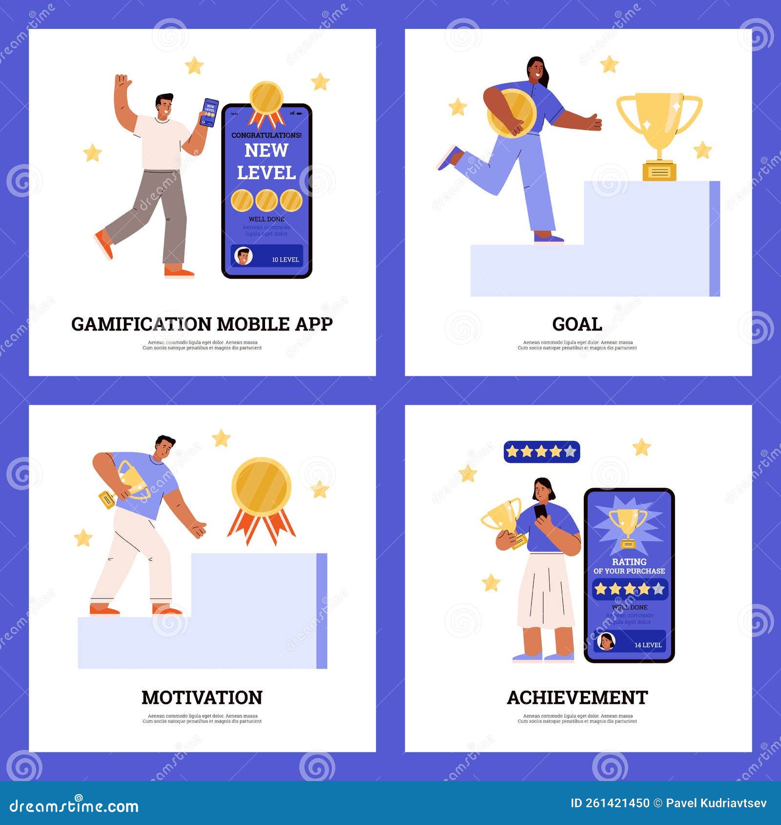 Gamification of Mobile App and Users Motivation Banners Flat Vector ...