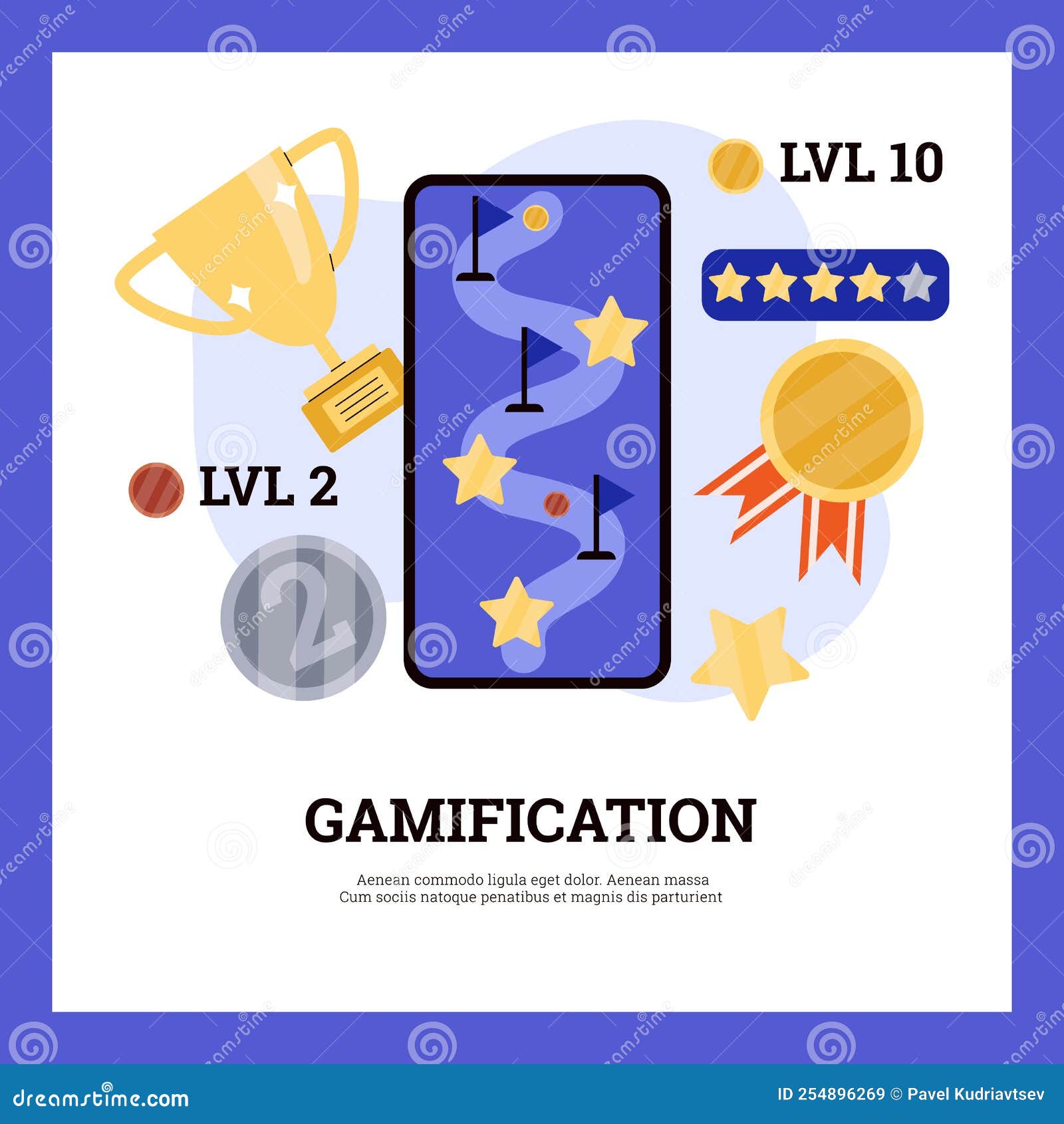 Gamification Online Marketing Technology for Users, Vector Illustration ...