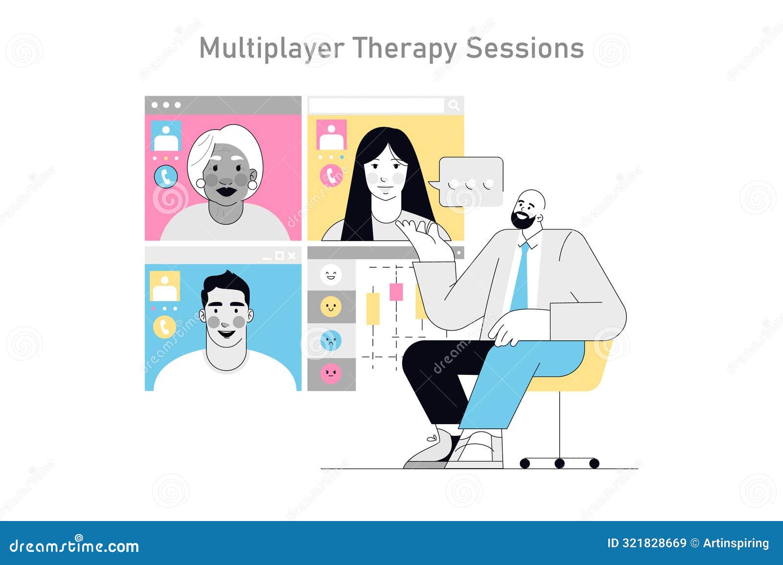 A Teletherapy Group Session Brings Together Individuals With Various ...