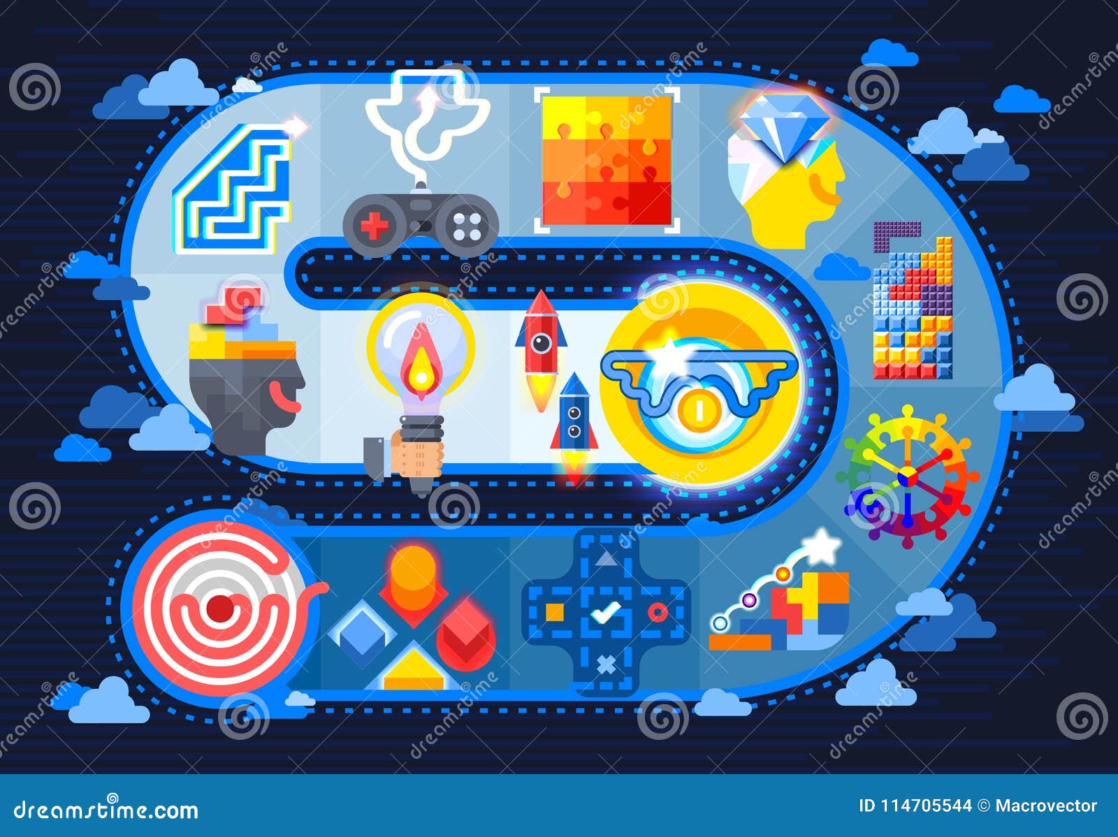 Gamification Motivation Techniques Flat Composition Cartoon Vector ...