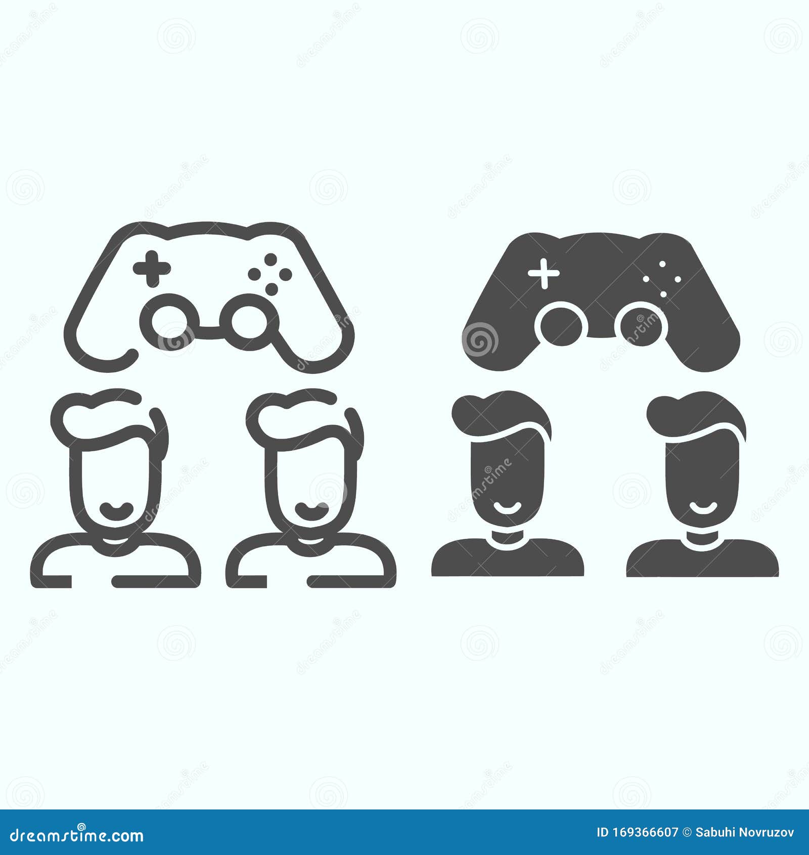 Gaming Battle Line and Solid Icon. Two Gamers with Controller Vector ...