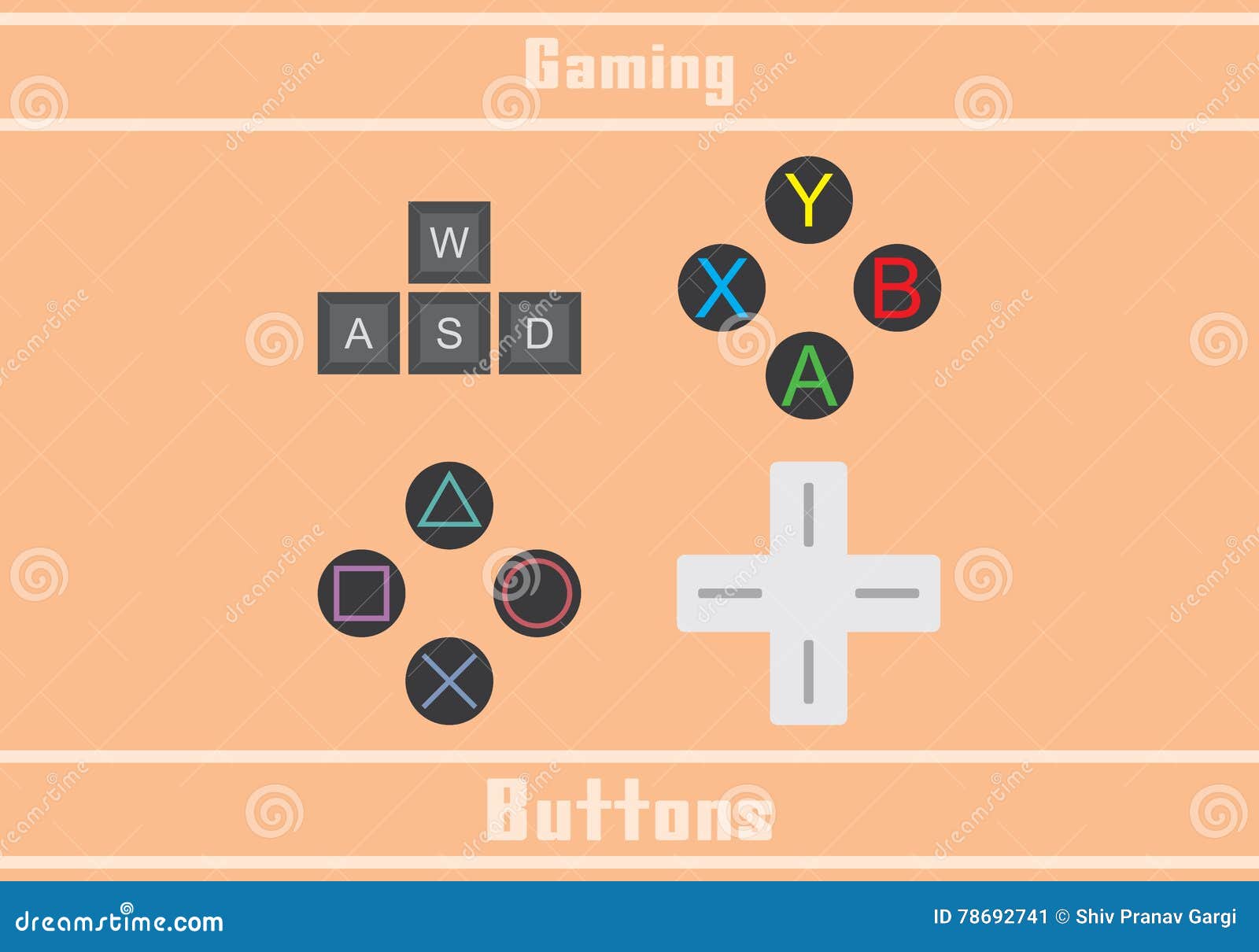 Gaming buttons stock vector. Illustration of buttons - 78692741