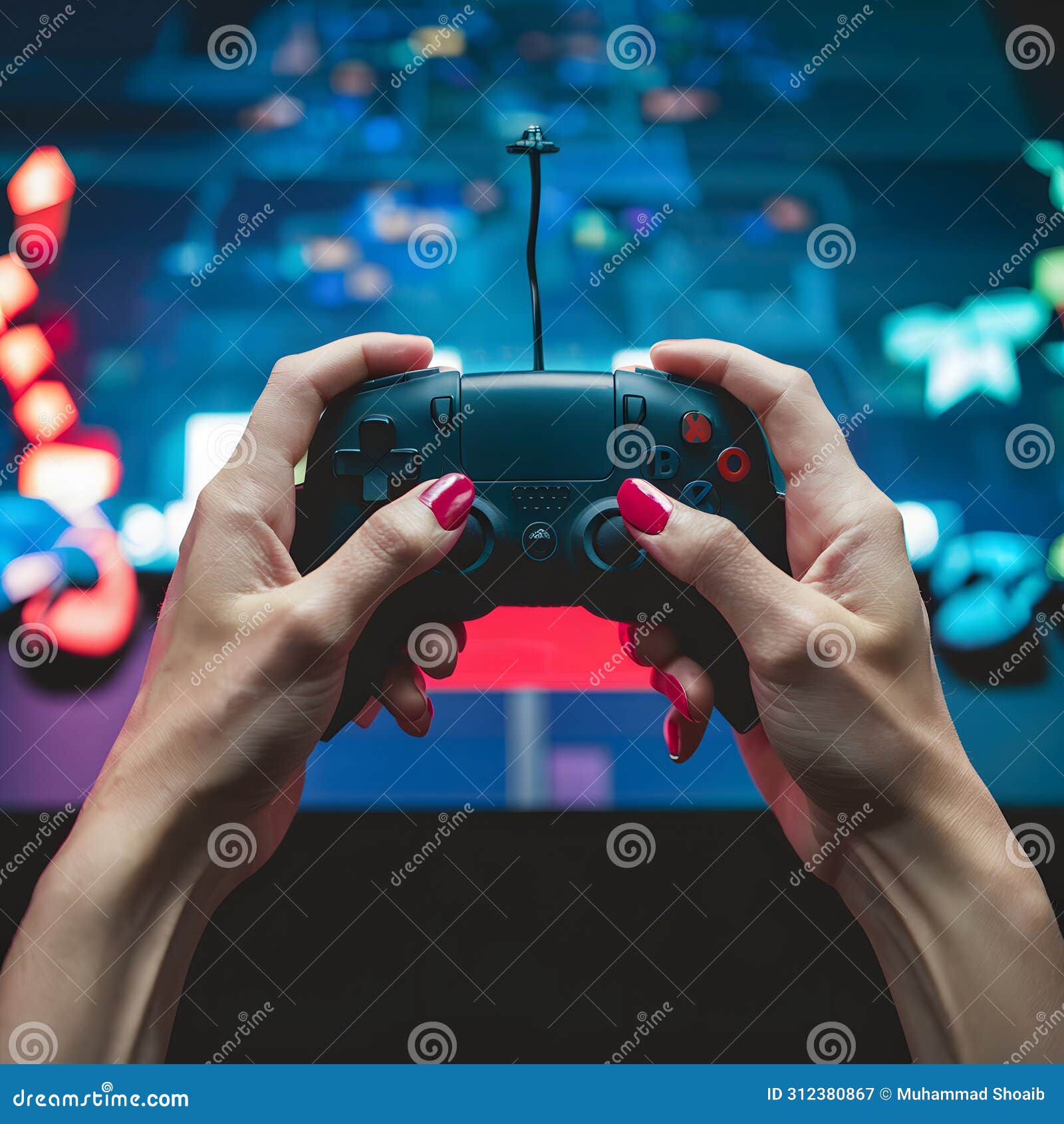 Gaming Closeup Hands Hold Video Game Controller Immersive Experience ...