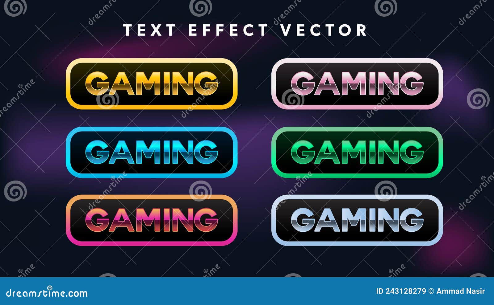 Gaming 6 Colorful Text Effect Stock Vector - Illustration of button ...