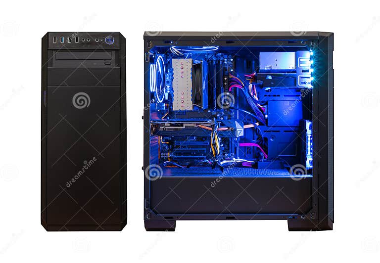 Gaming Computer Isolated. Modern Computer Case with Components Stock ...