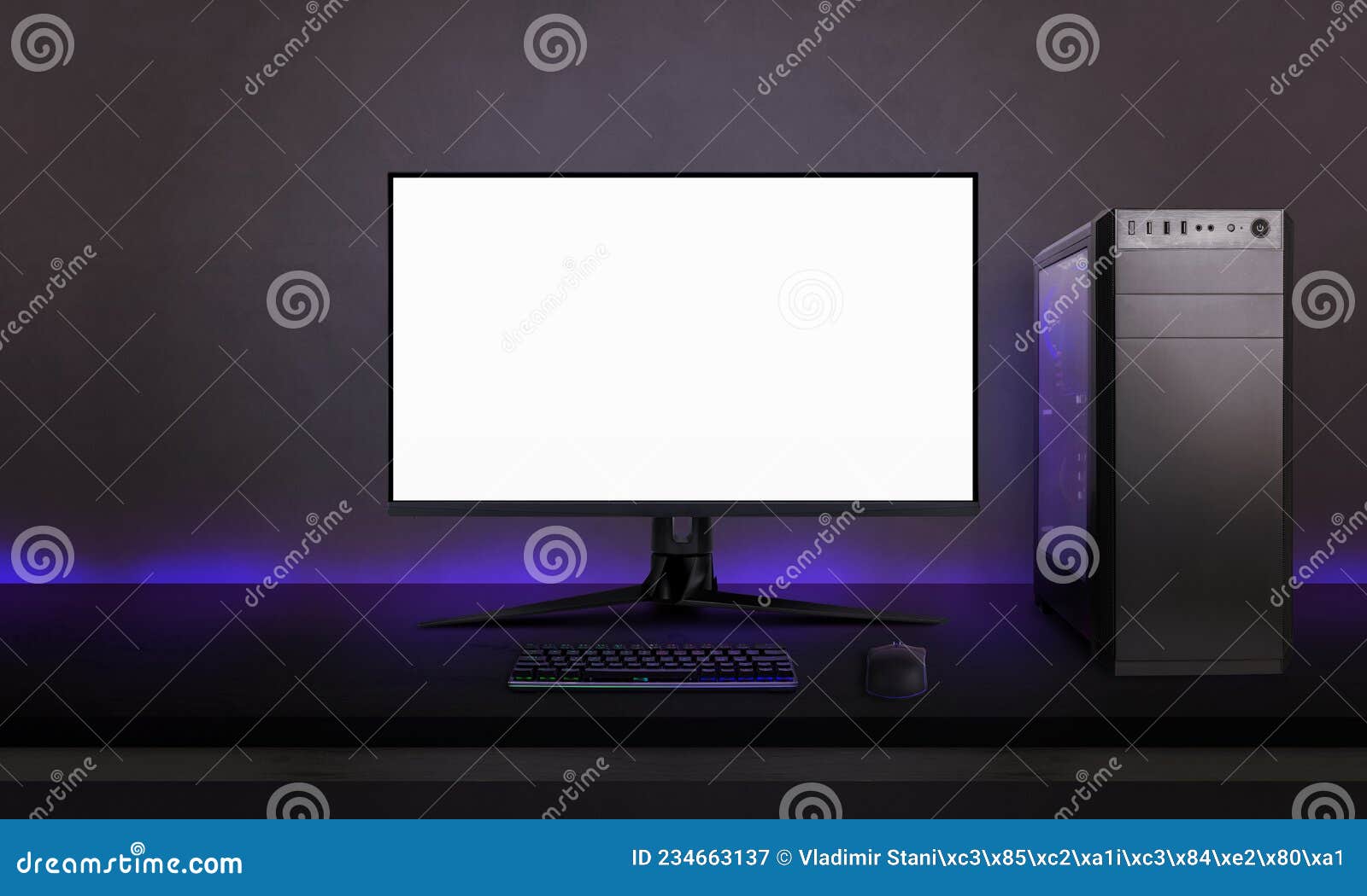Gaming Computer with Isolated Screen for Mockup on Desk Stock Image ...