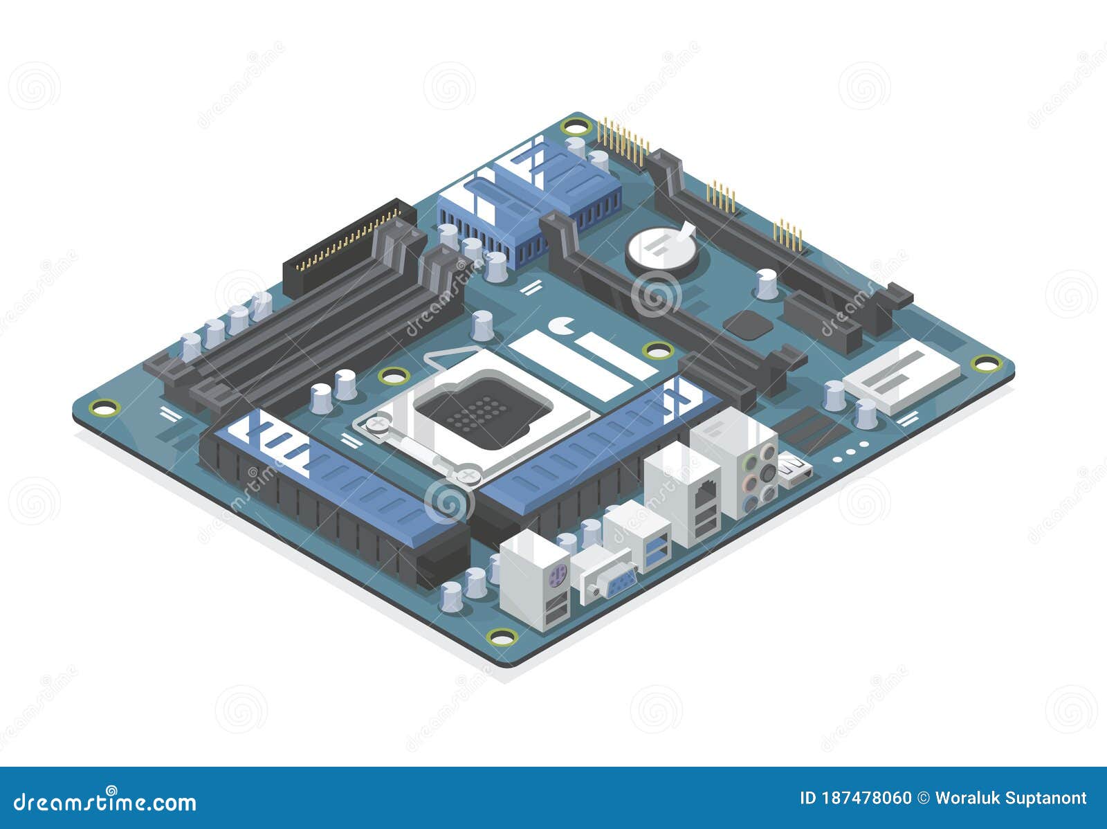 Gaming Computer Main Board Isometric Stock Vector - Illustration of ...