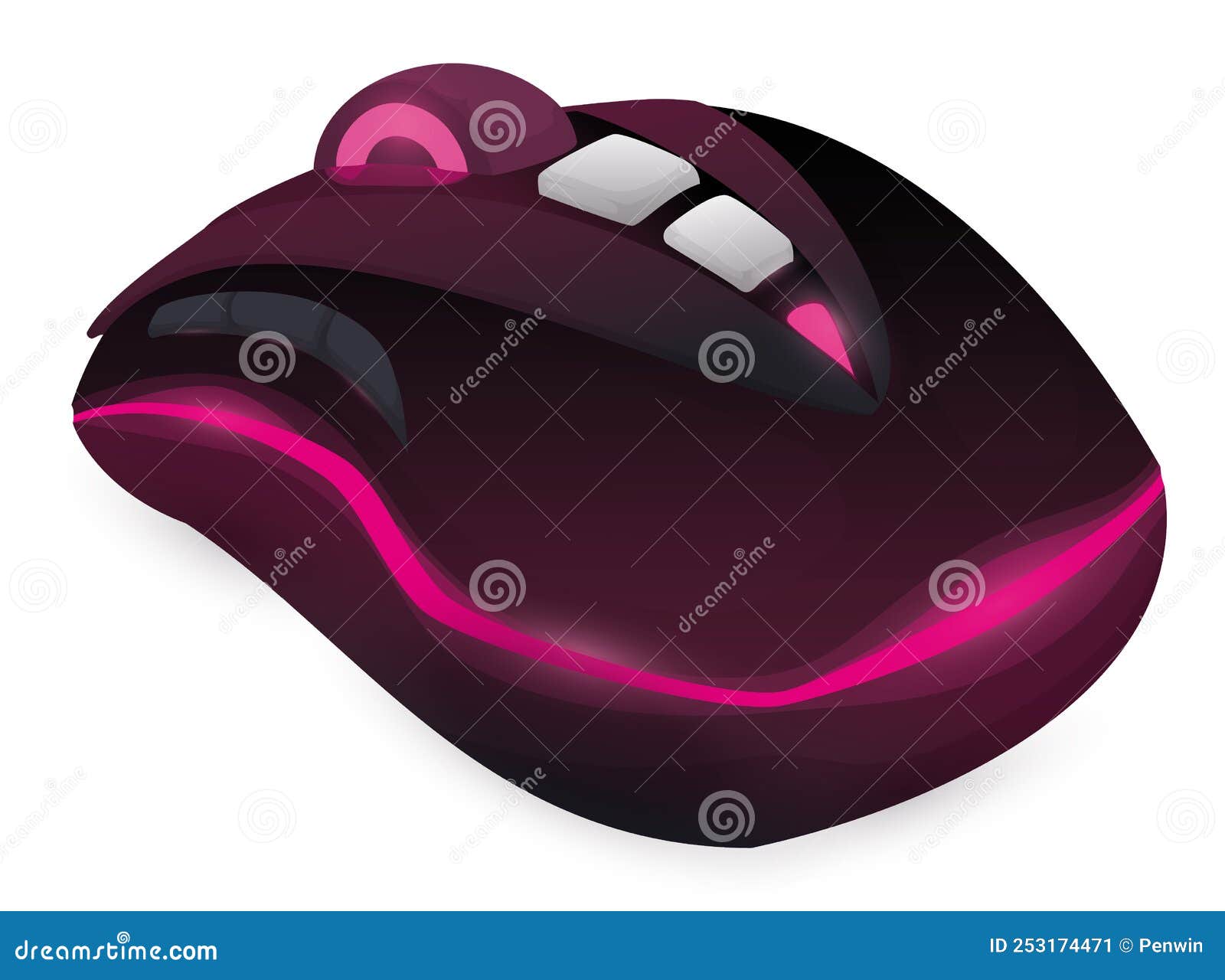 Gaming Computer Mouse with Pink LED Lights, Vector Illustration Stock ...