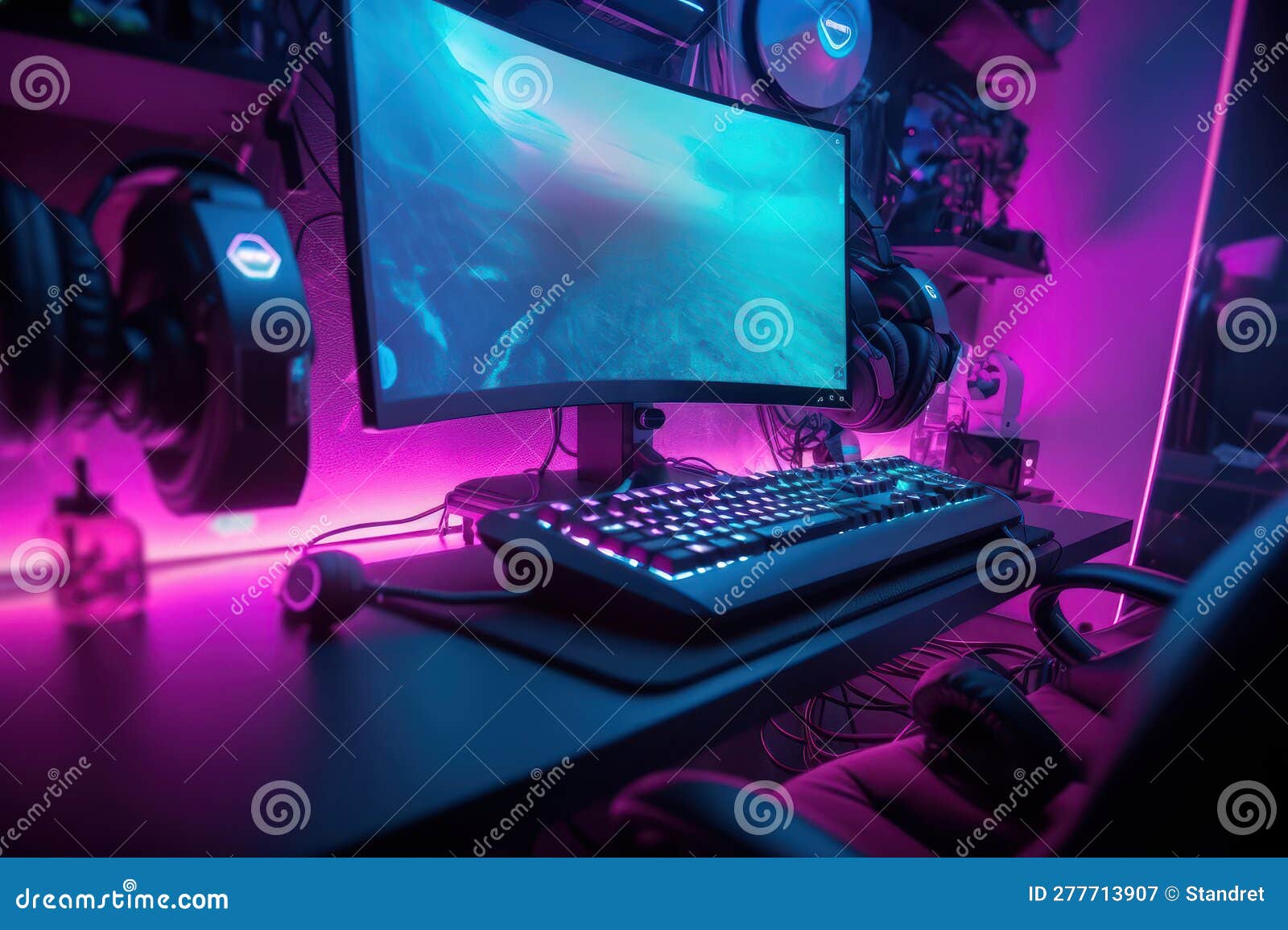 Gaming Computer in Neon Lighting. Beautiful Illustration Picture Stock ...