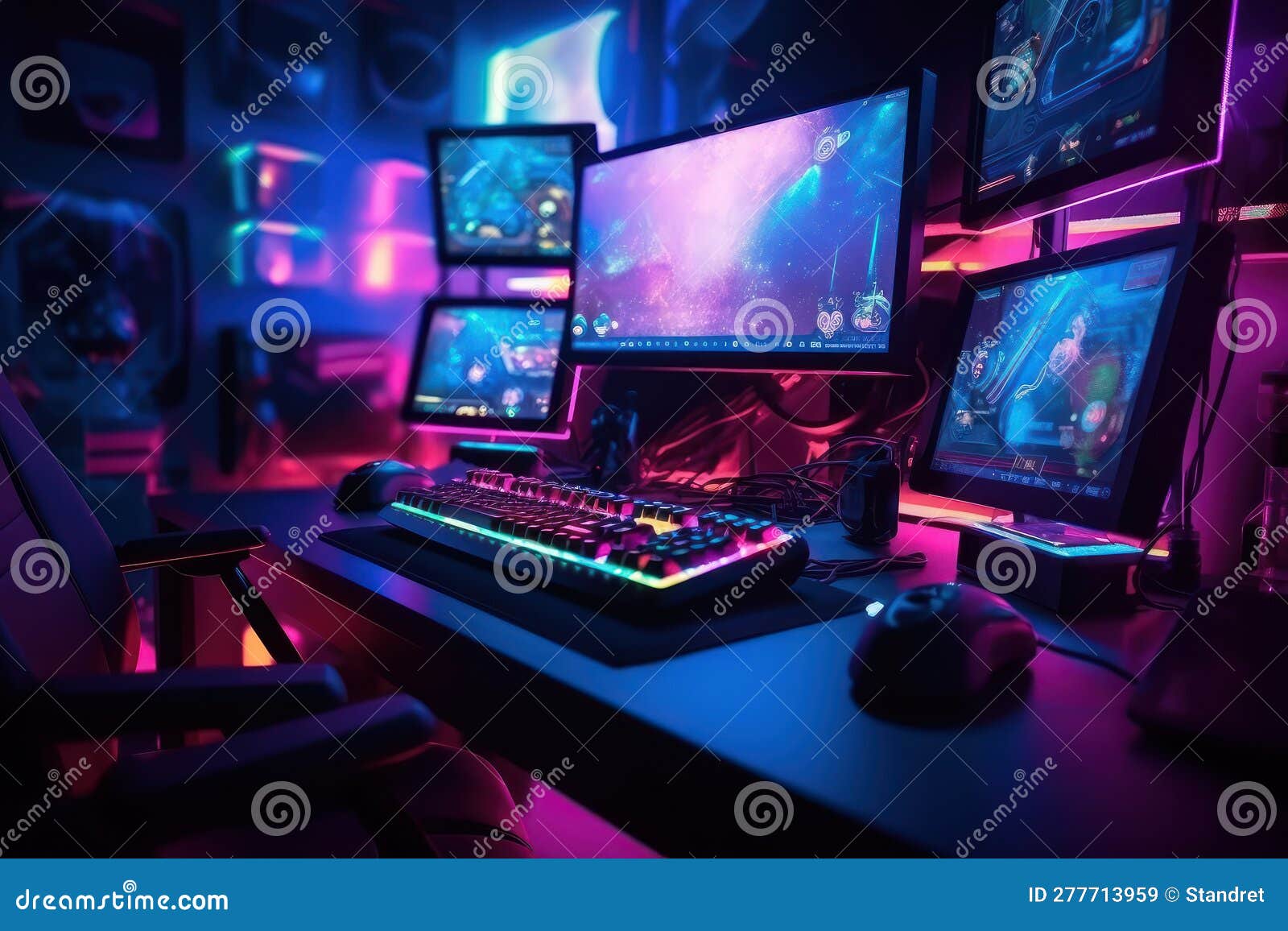 Gaming Computer in Neon Lighting. Beautiful Illustration Picture Stock ...