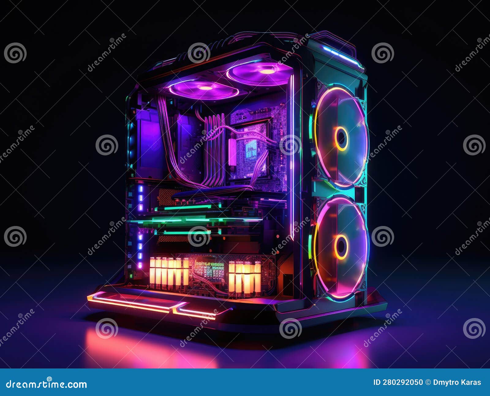 Gaming Computer with Neon Lights Inside. Stock Illustration ...