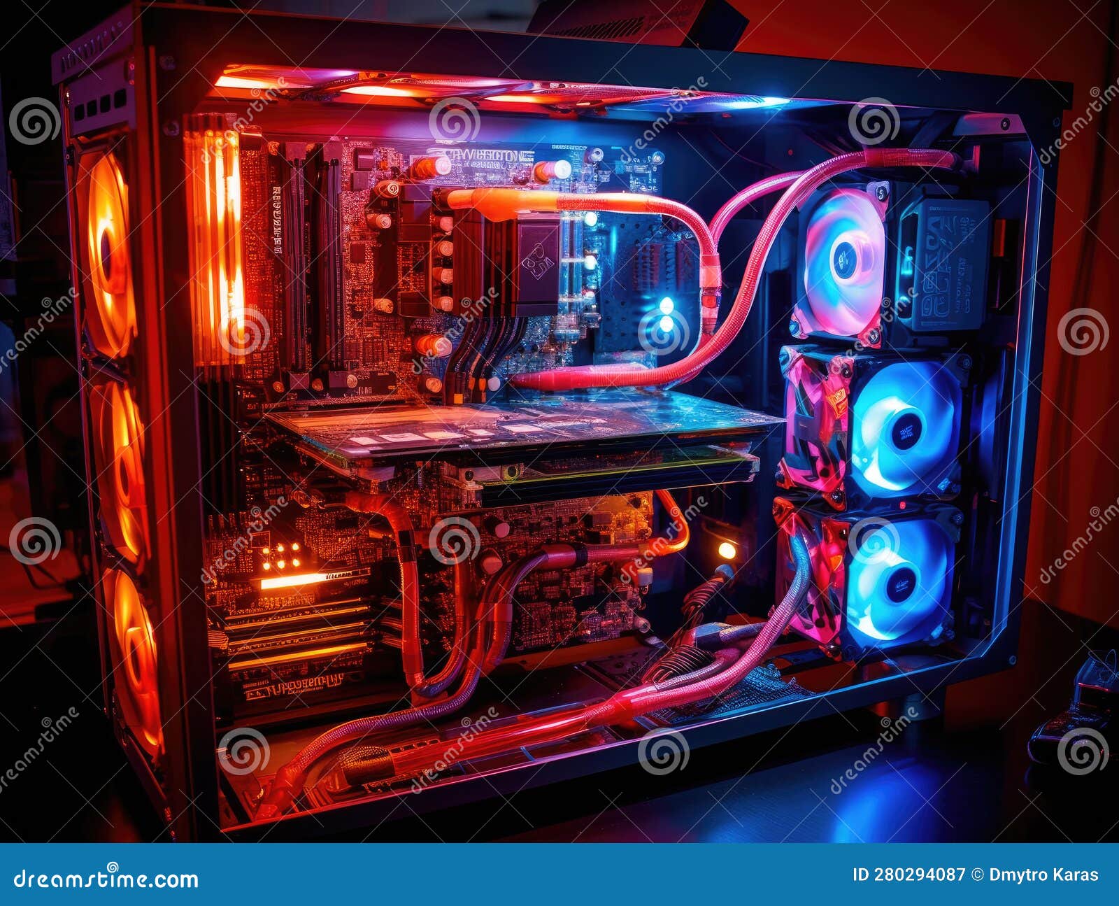 Gaming Computer with Neon Lights Inside. Stock Illustration ...