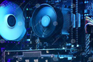 Gaming Computer Pc Motherboard with Its Components and Led Lights Stock ...