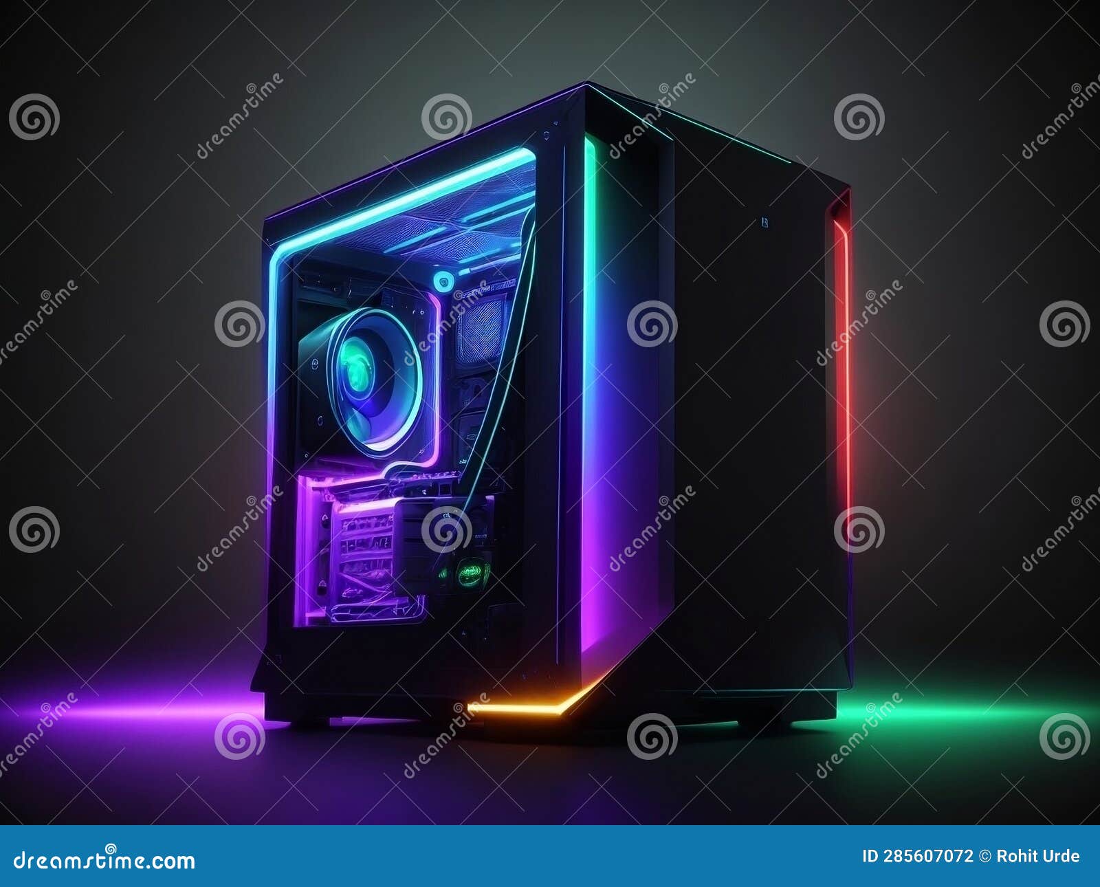 Gaming Computer with RGB LED Lighting in Dark Background Stock ...