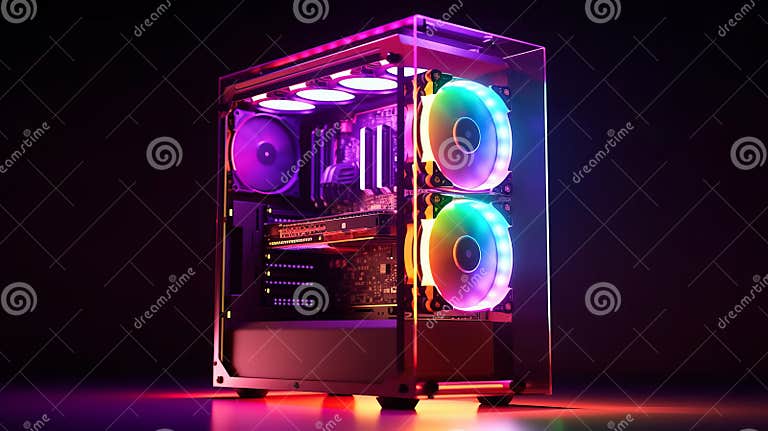 A Gaming Computer with RGB LED Lighting. Generative AI Stock Illustration - Illustration of ...