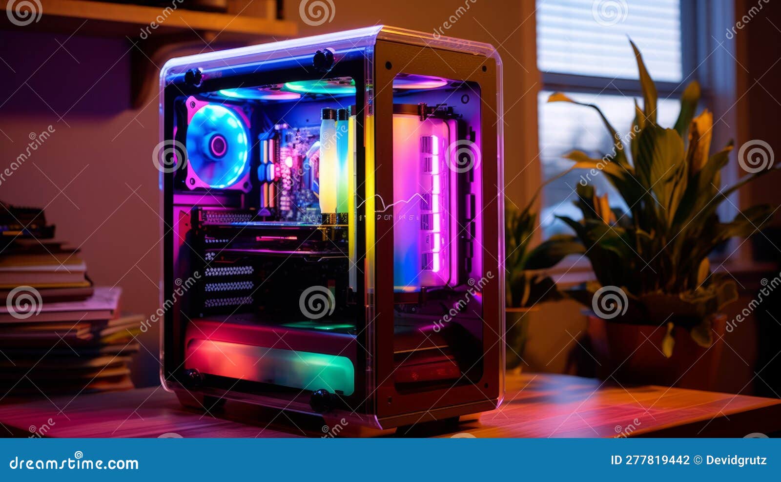 A Gaming Computer with RGB LED Lighting. Generative AI Stock ...