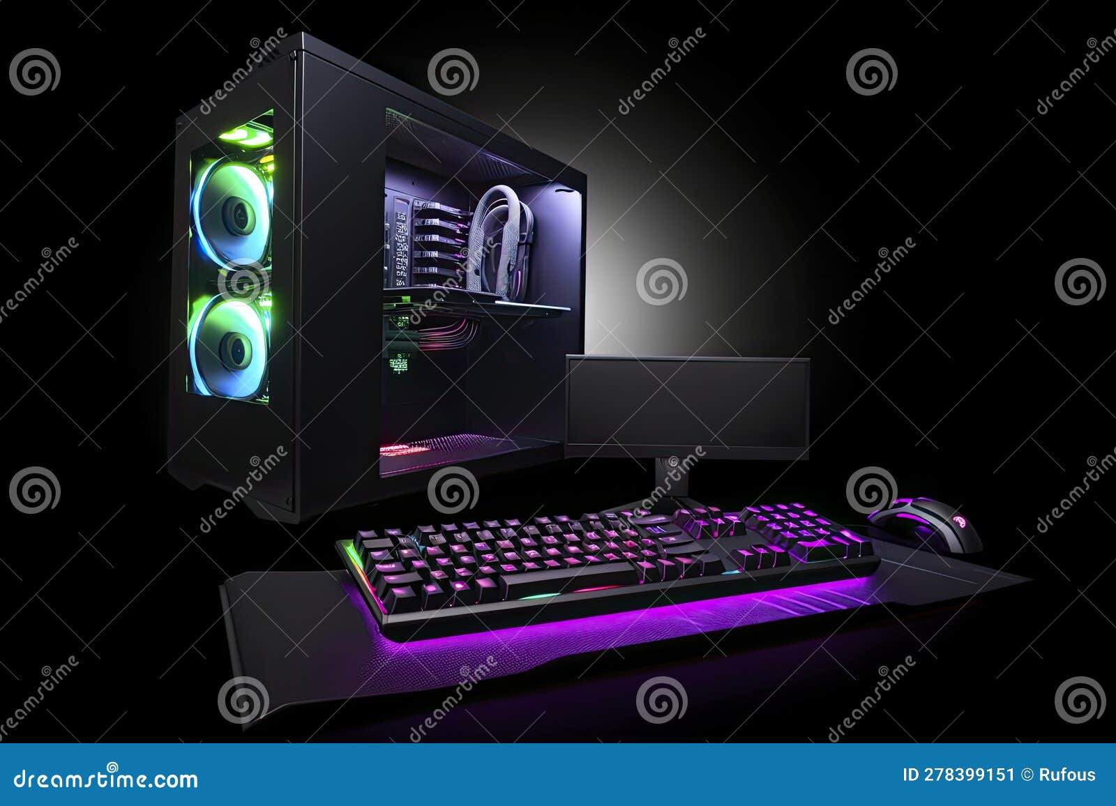 Gaming Computer and Rgb Gaming Mouse, Monitor Stock Illustration ...