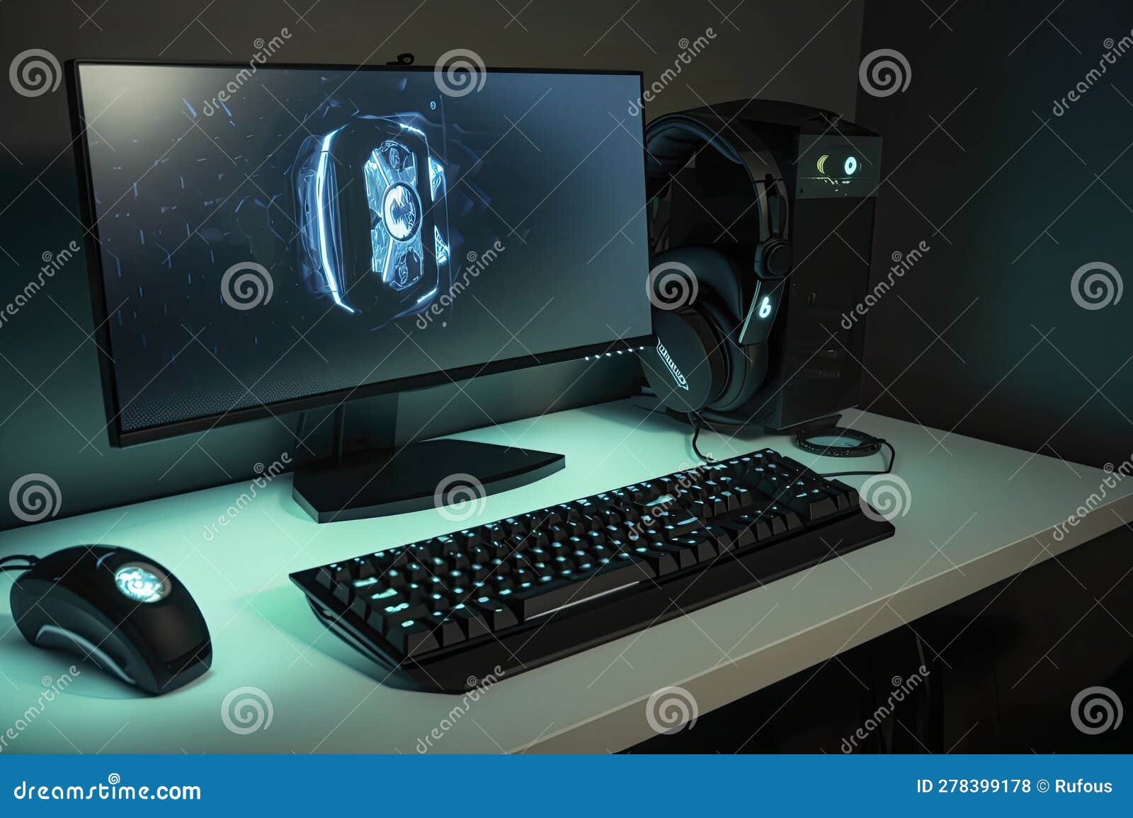 Gaming Computer and Rgb Gaming Mouse, Monitor Stock Illustration ...