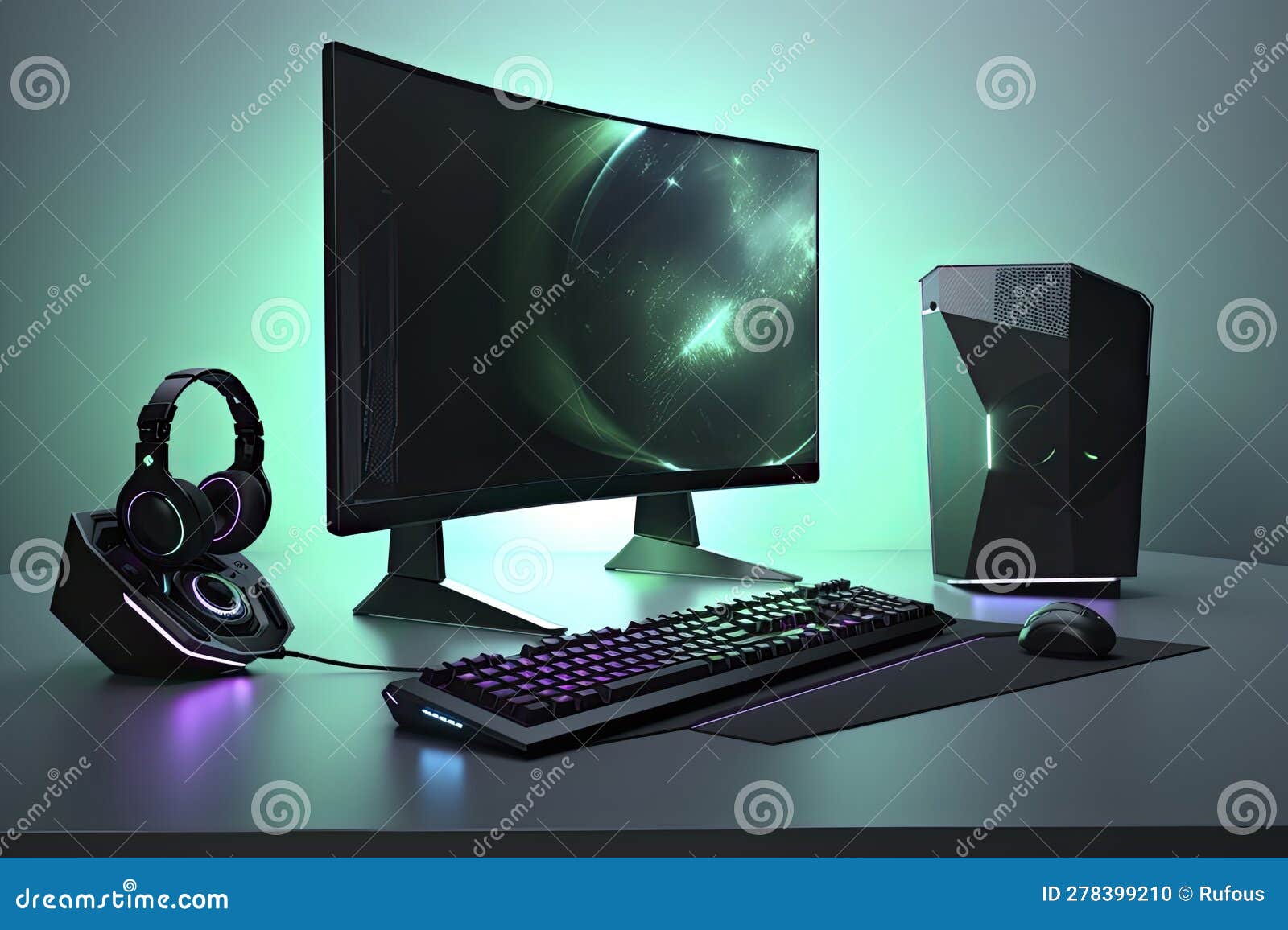 Gaming Computer and Rgb Gaming Mouse, Monitor Stock Illustration ...