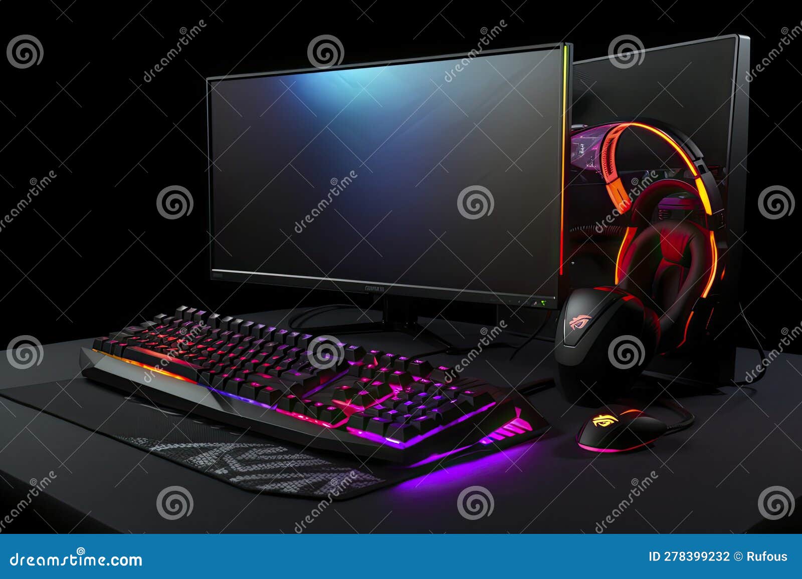 Gaming Computer and Rgb Gaming Mouse, Monitor Stock Illustration ...
