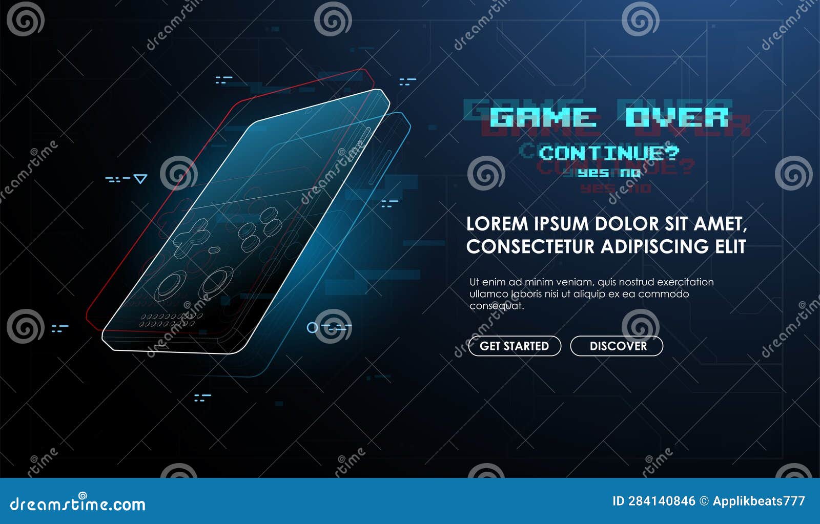 Gaming Concept. Game Over on Portable Console. Creative HUD Poster ...