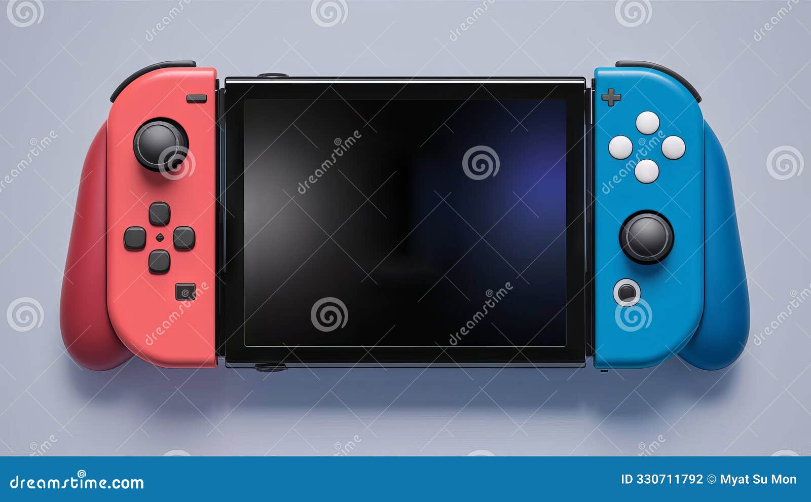 Gaming Console with Red and Blue Controllers Stock Illustration ...