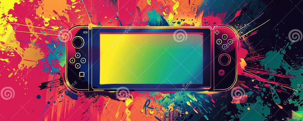 Gaming Console with Vibrant Pop Art Explosion Background in Colorful ...