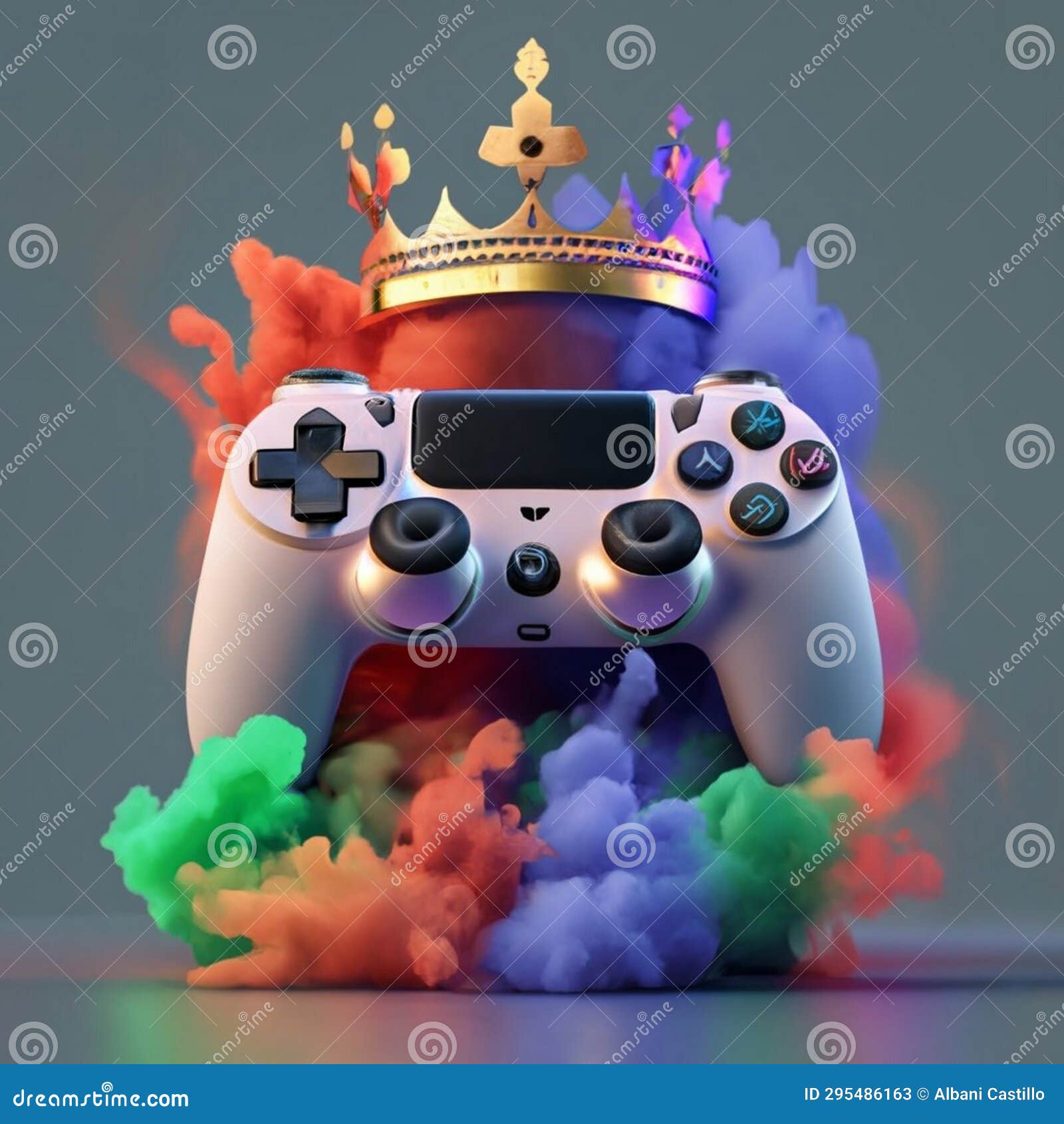Gaming Controller with Crown and Colorful Smoke Stock Illustration ...