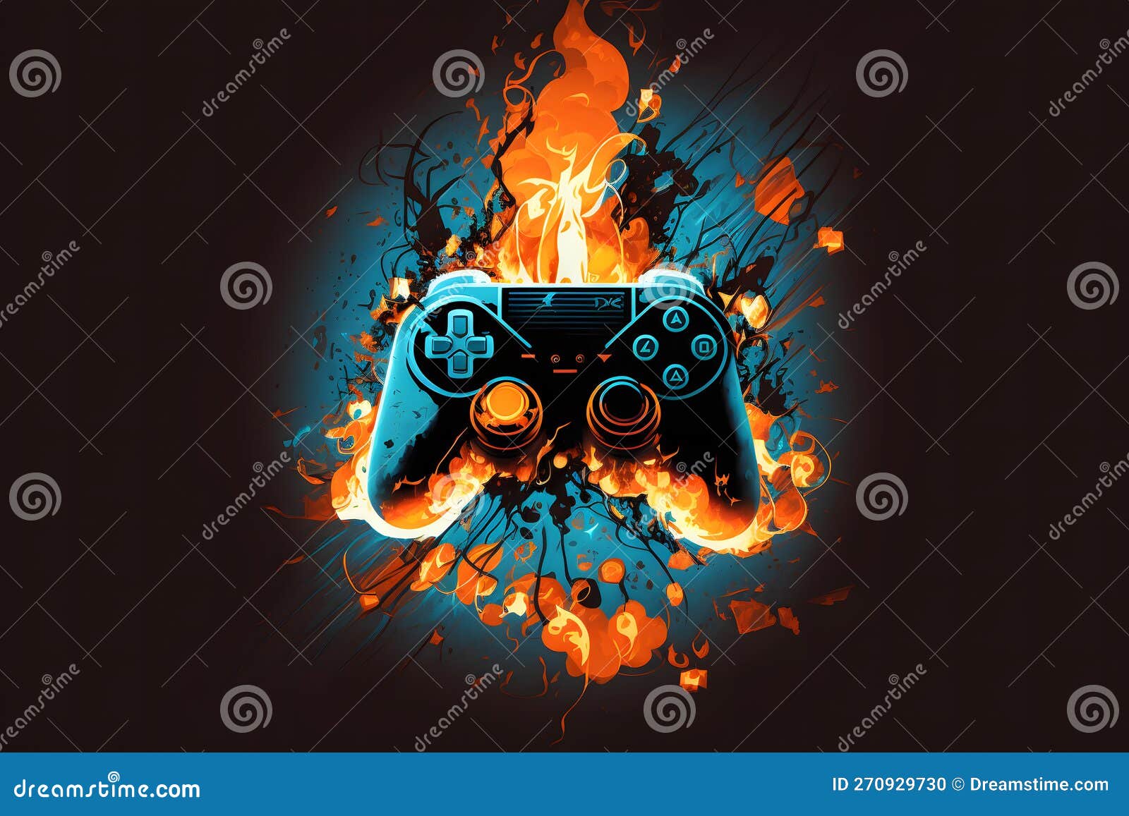 Gaming Controller with Fire, Cartoon Style. Neural Network Generated ...