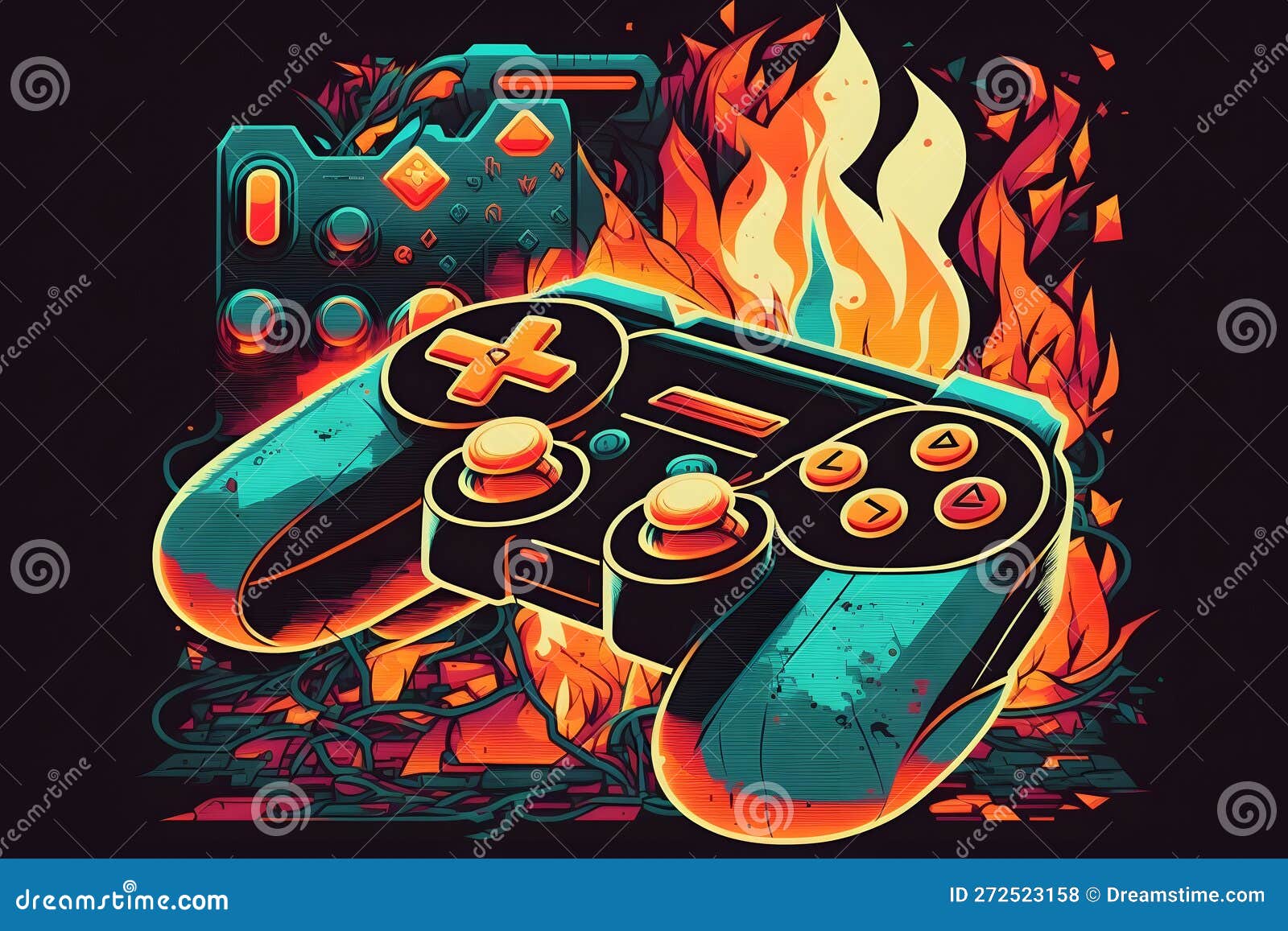 Gaming Controller with Fire, Cartoon Style. Neural Network Generated ...