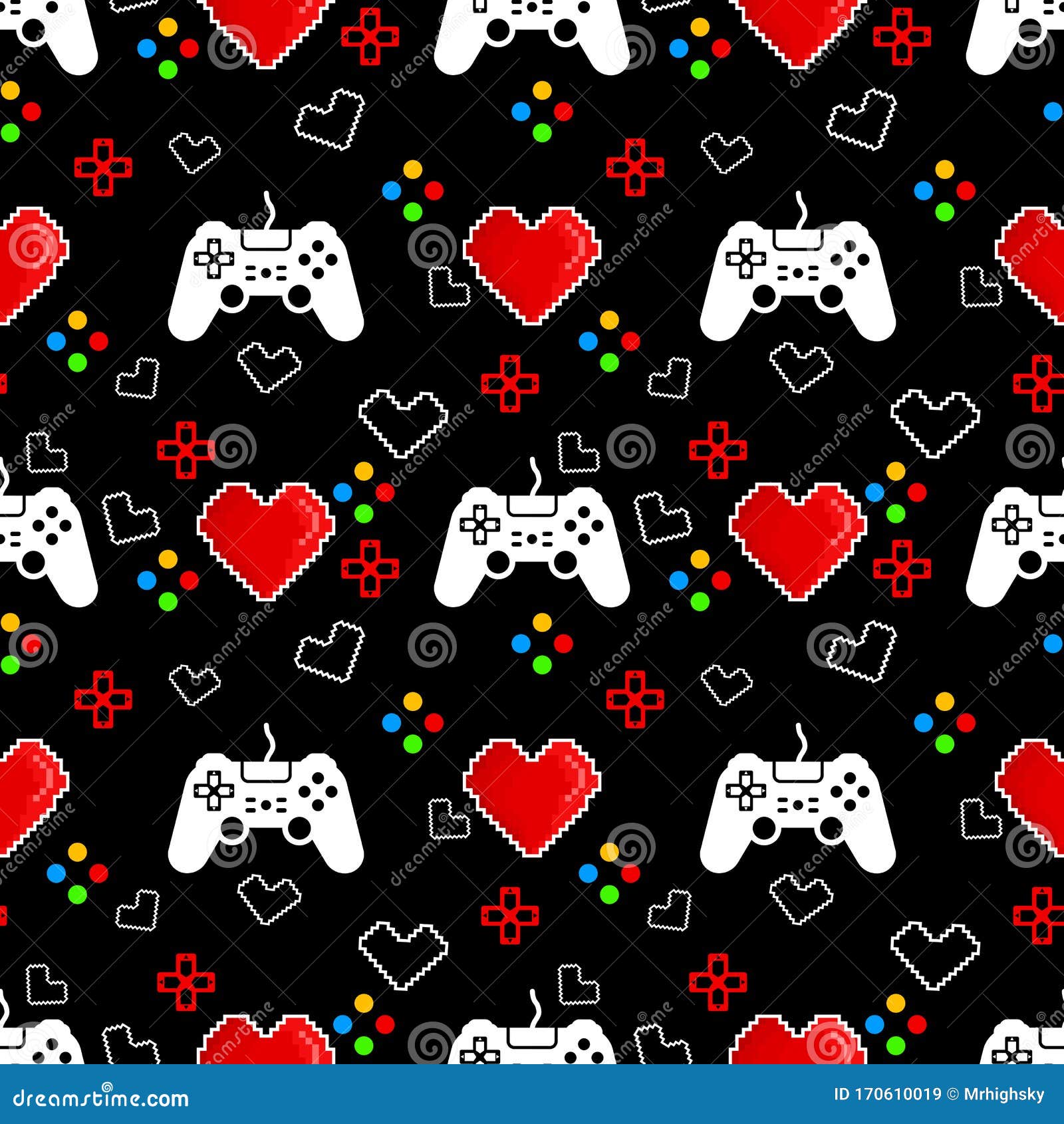Gaming Controller and Hearts Seamless Pattern Stock Vector ...