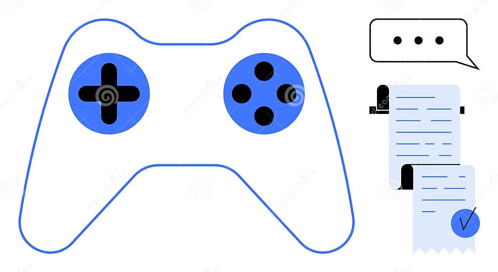 Gaming Controller with Speech Bubble and Checklist in Minimalist Art ...