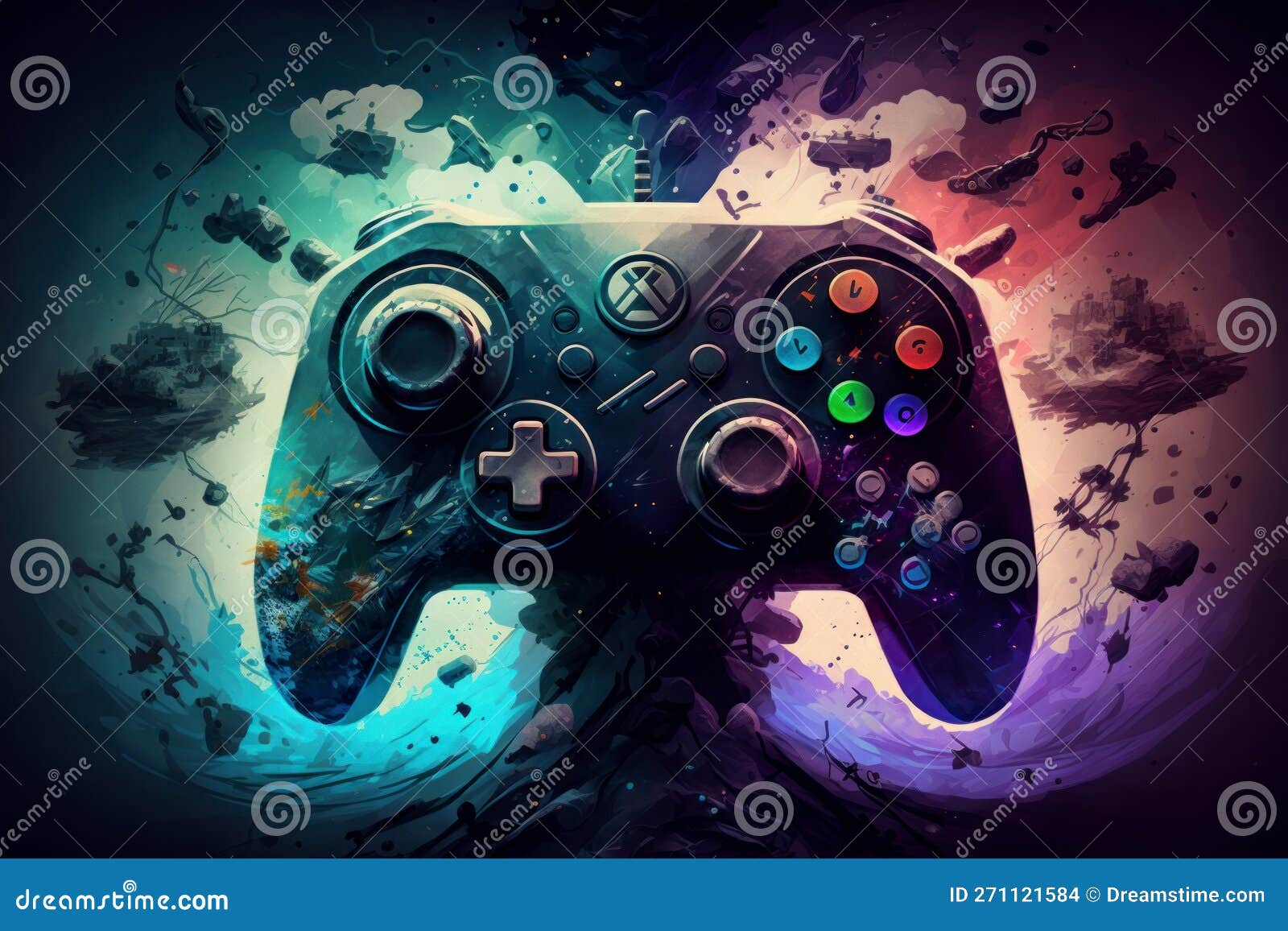 Gaming Controller Surrounded by a Fantasy Game Environment. Generative ...
