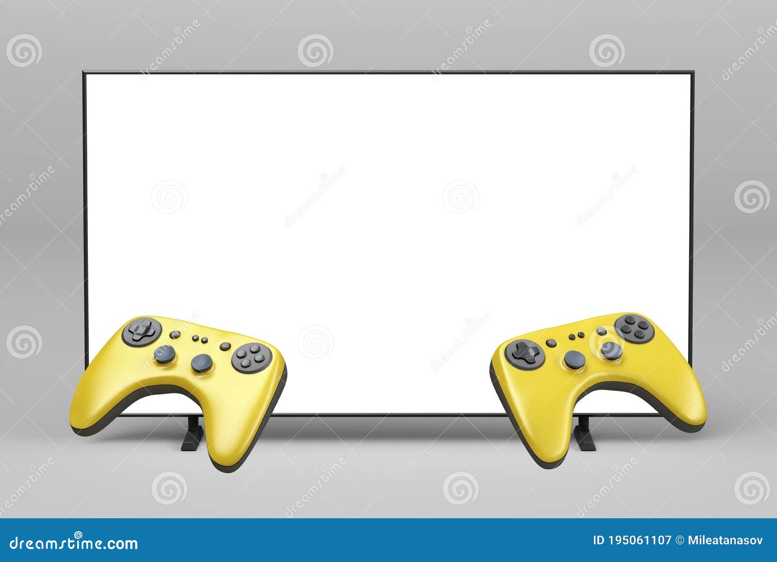 Gaming Controllers and TV with Empty Screen Stock Image - Illustration ...