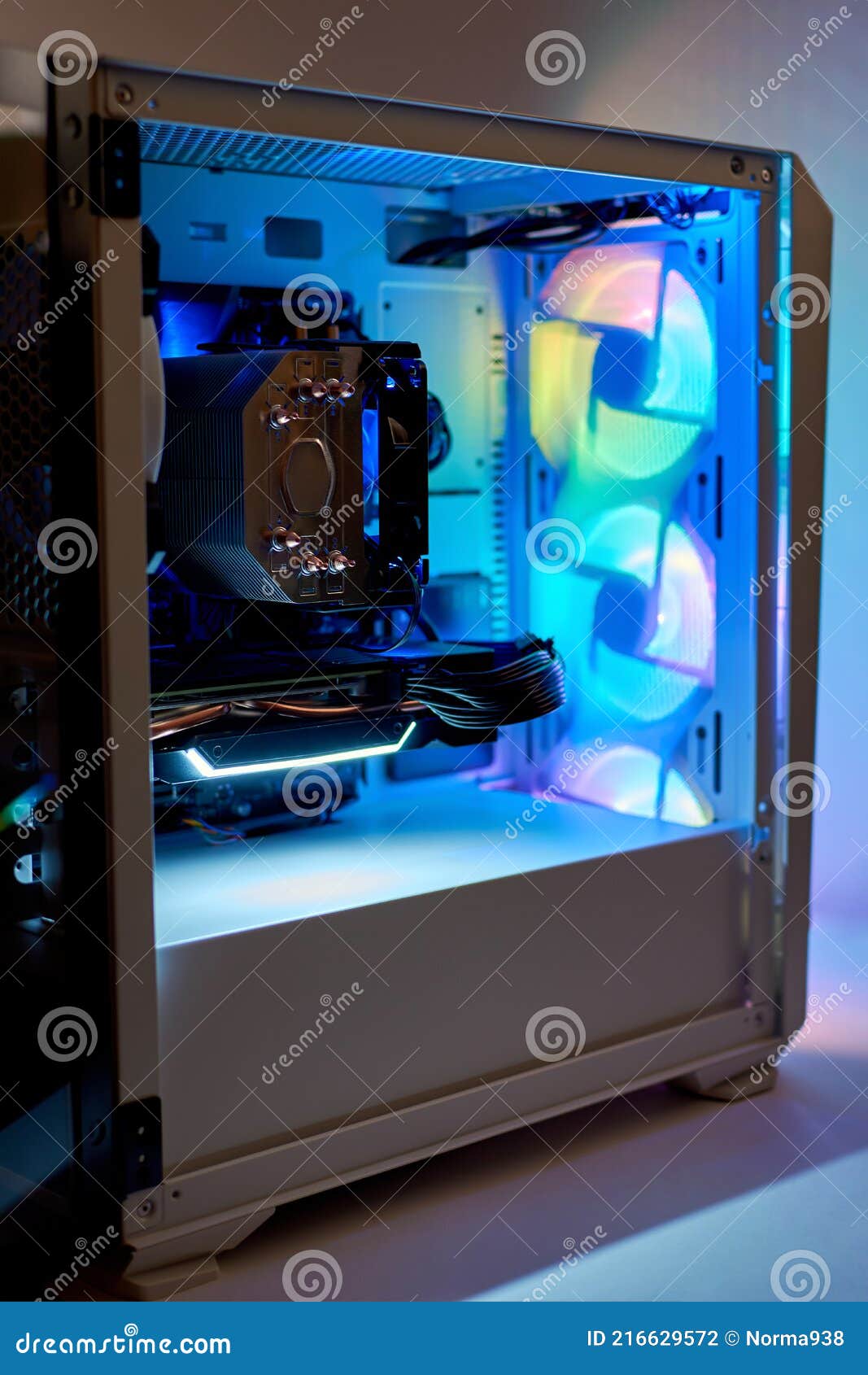 Gaming Desktop Computer and Cooling Fans with RGB LED Light Stock Photo ...