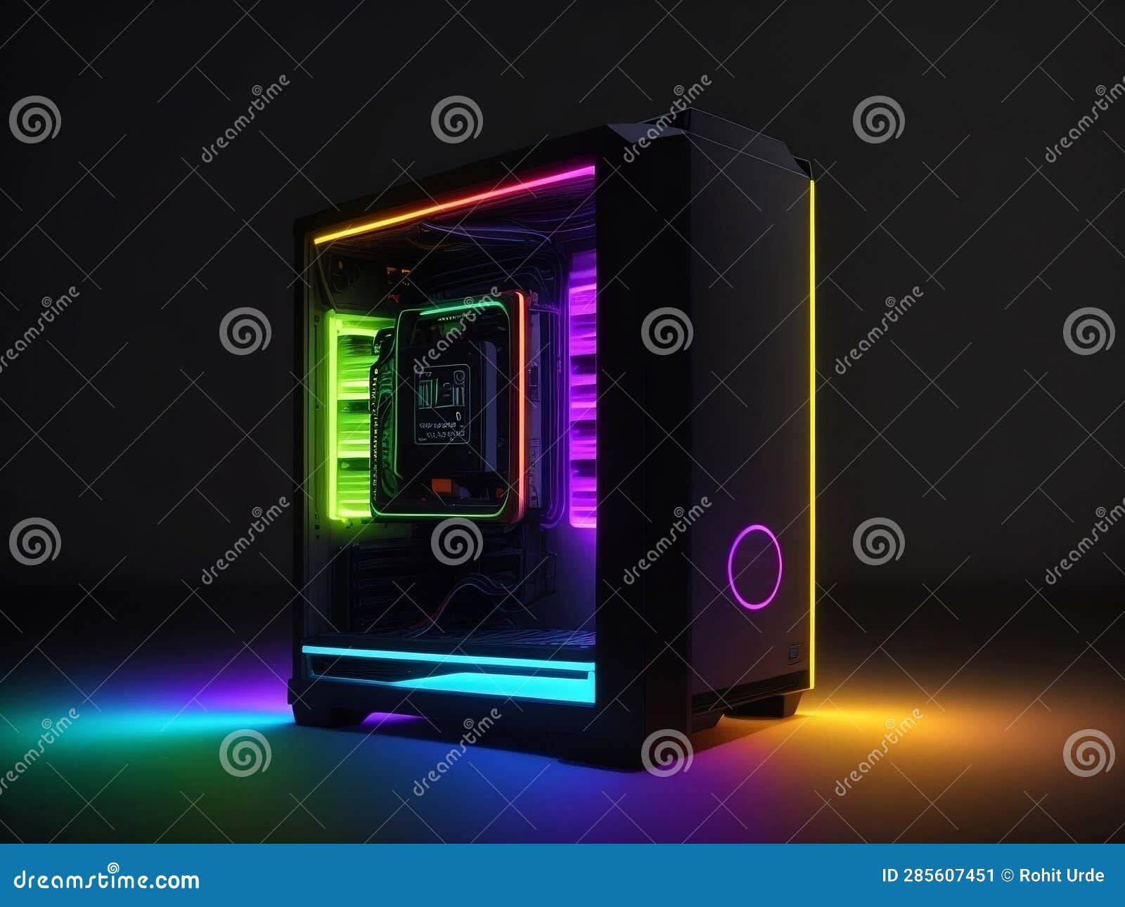 Gaming Desktop Computer Pc with RGB LED Lighting in Dark Background ...