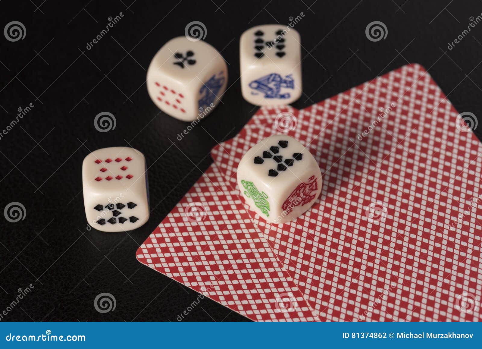 Gaming dice with cards stock photo. Image of passion - 81374862