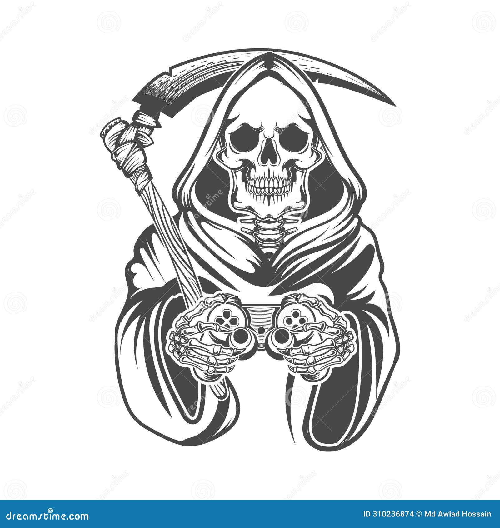 Gaming Grim Reaper Skull with Video Gamepad Vector Design Stock Vector ...