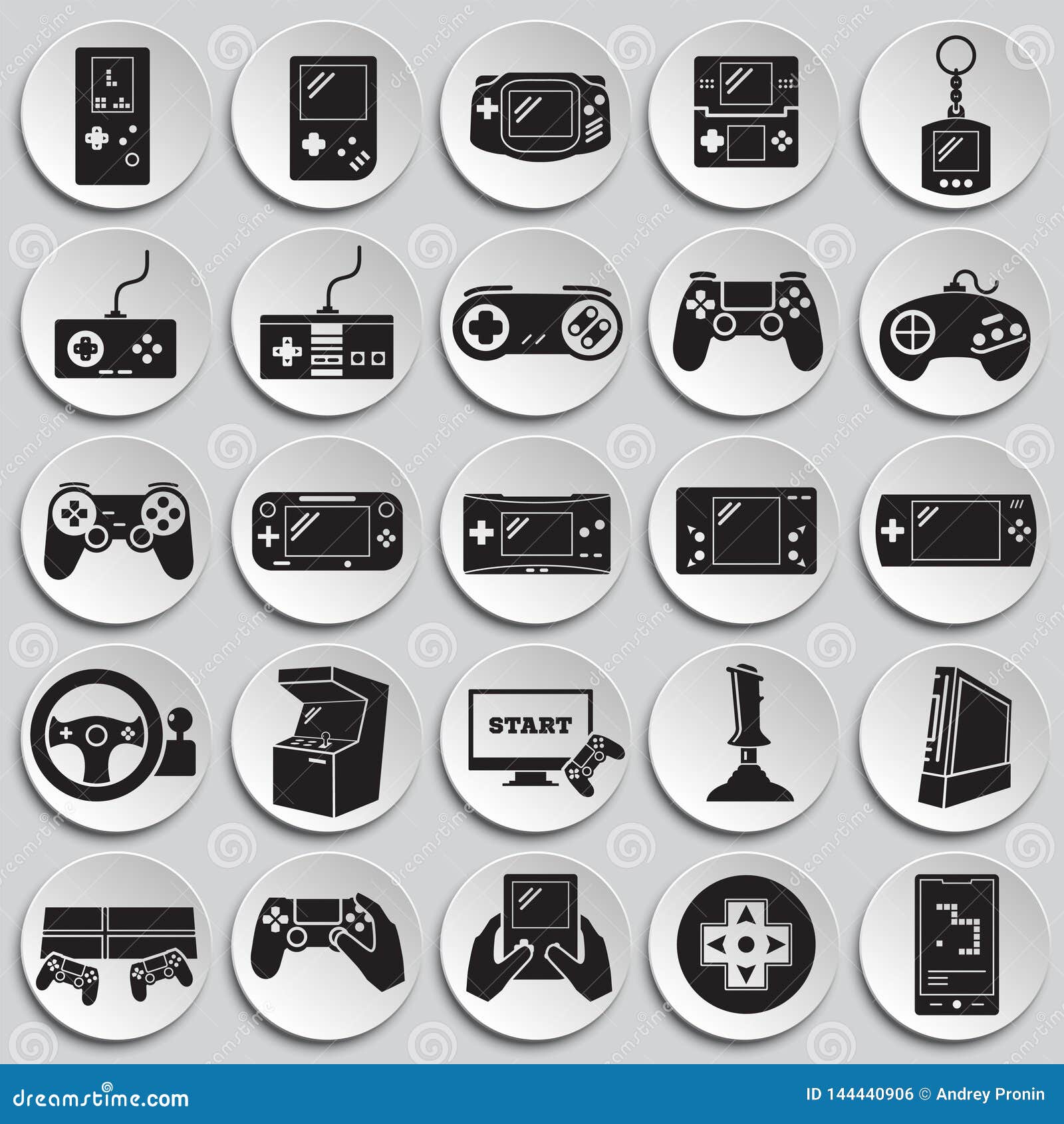 Gaming Icons Set on Plates Background for Graphic and Web Design ...