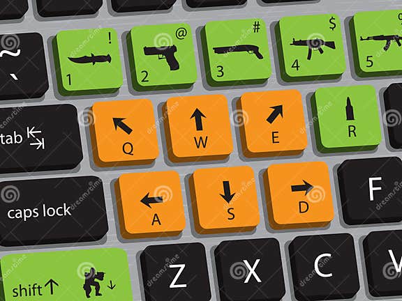 Gaming Keyboard stock illustration. Illustration of pistol - 26192209