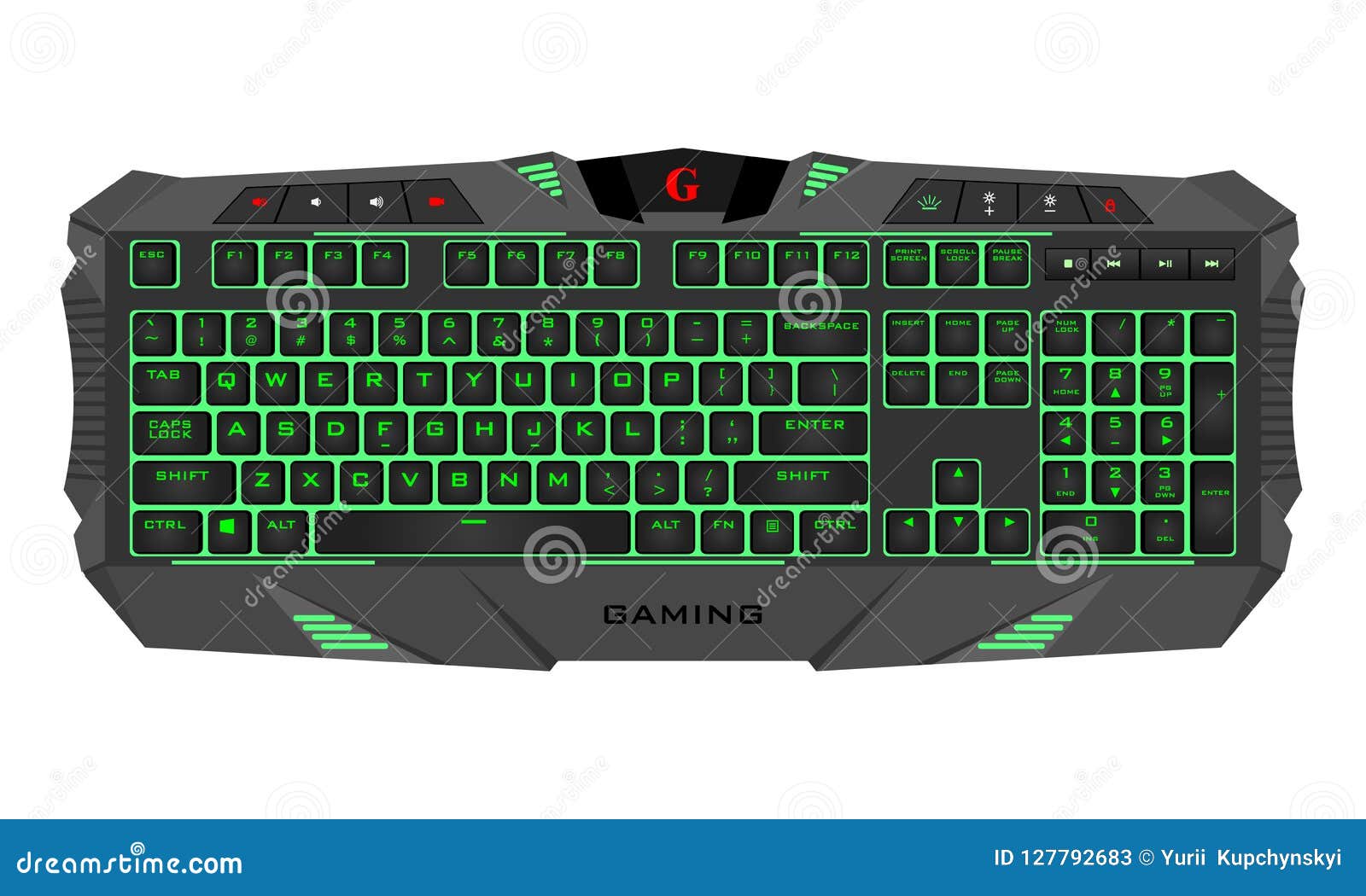 Gaming Keyboard with LED Backlit Stock Illustration - Illustration of ...