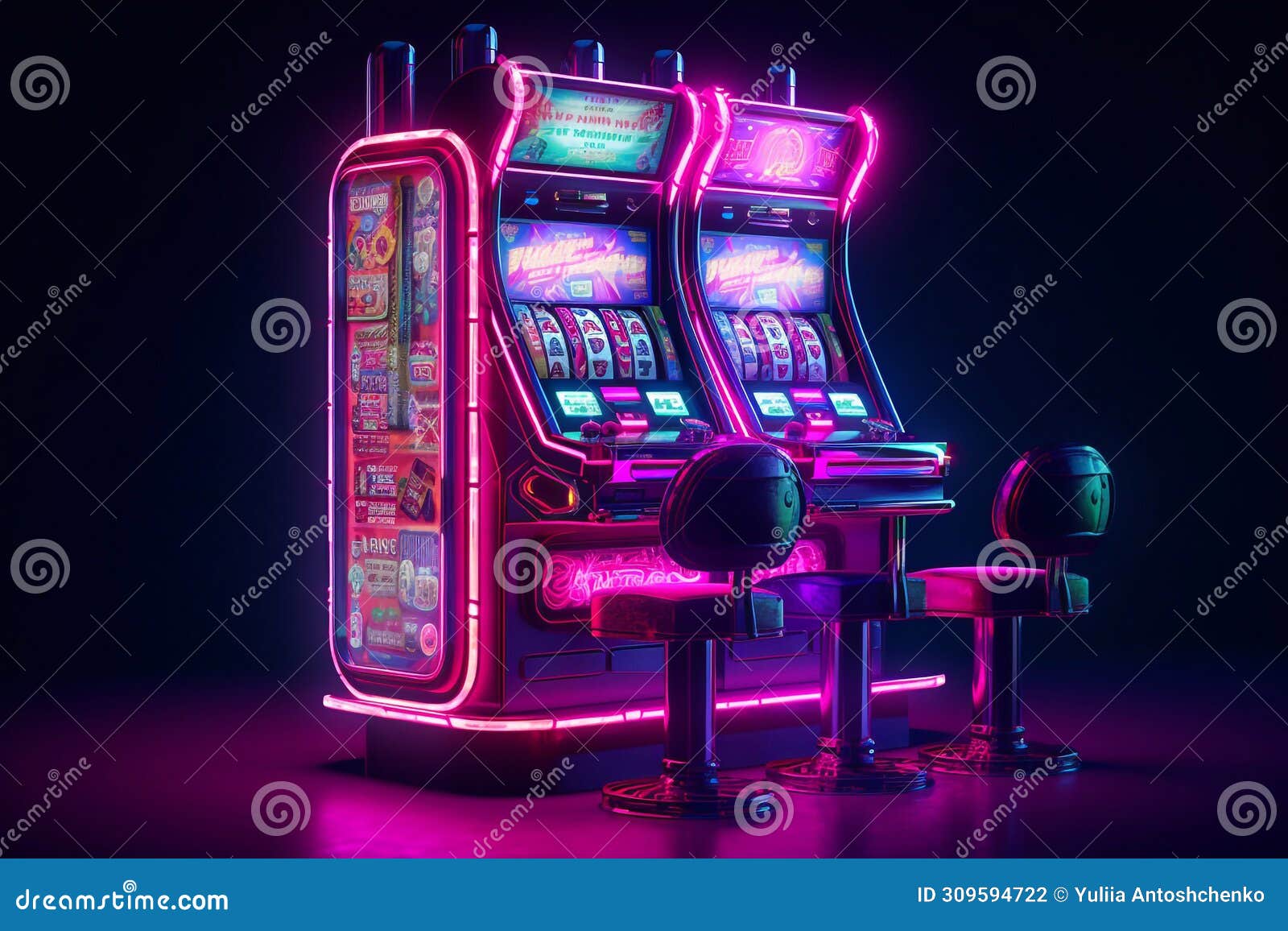 Gaming Machines with Neon Effect Stock Illustration - Illustration of ...