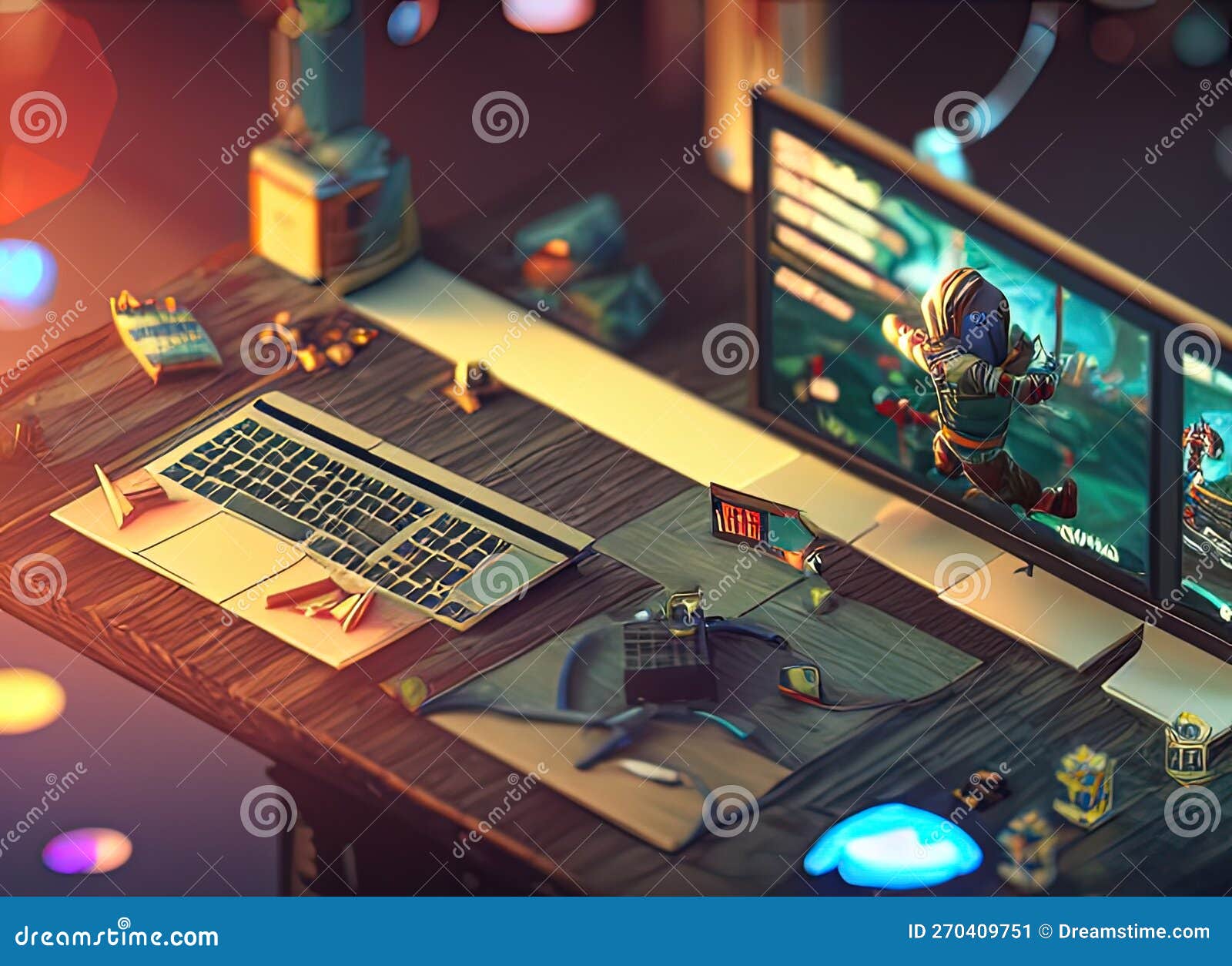 Gaming Managers Fictional Work Enviroment Scene. Stock Illustration ...