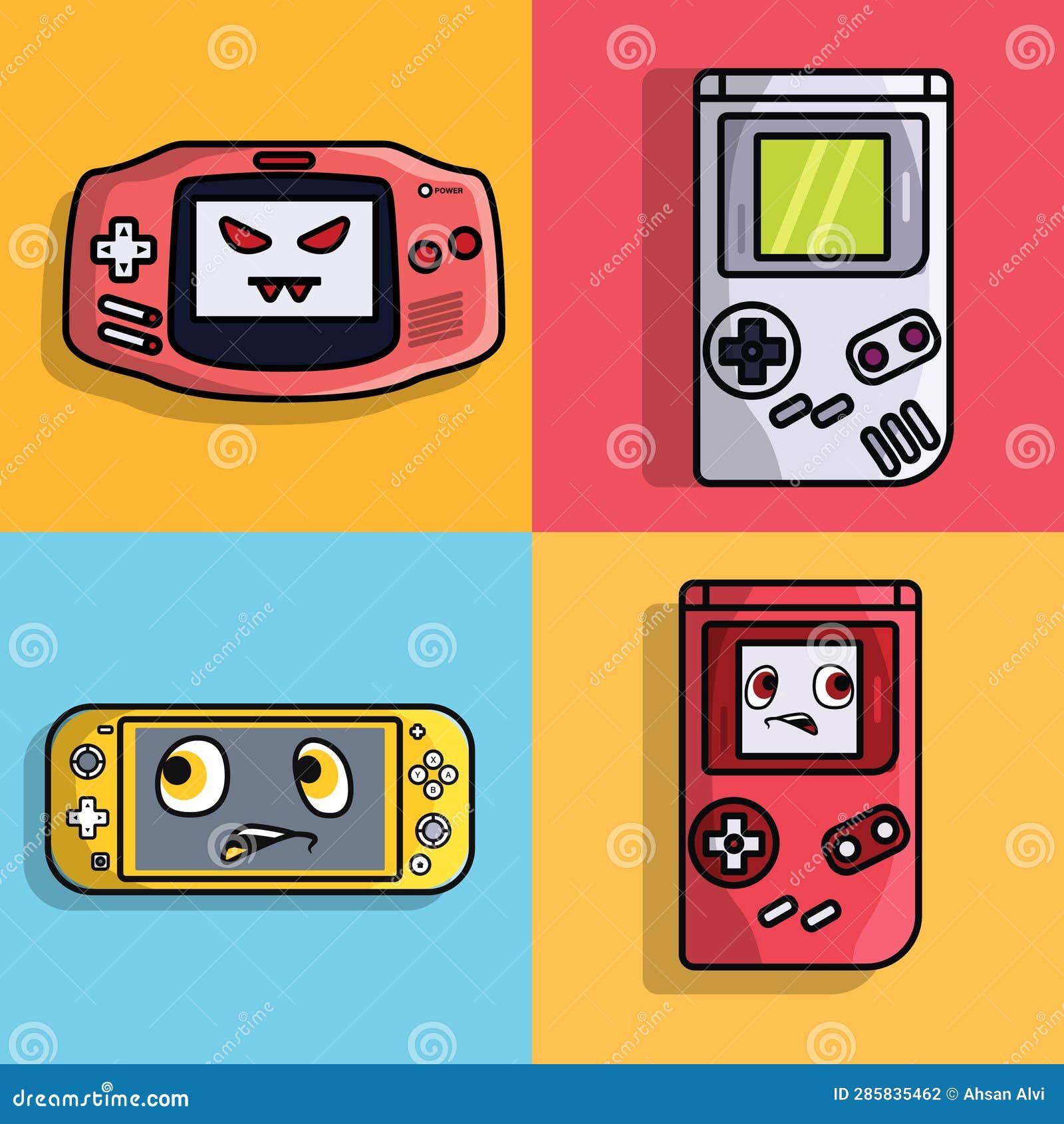 Set of Cute and Angry Gaming Console Device Vector Illustration. Stock ...